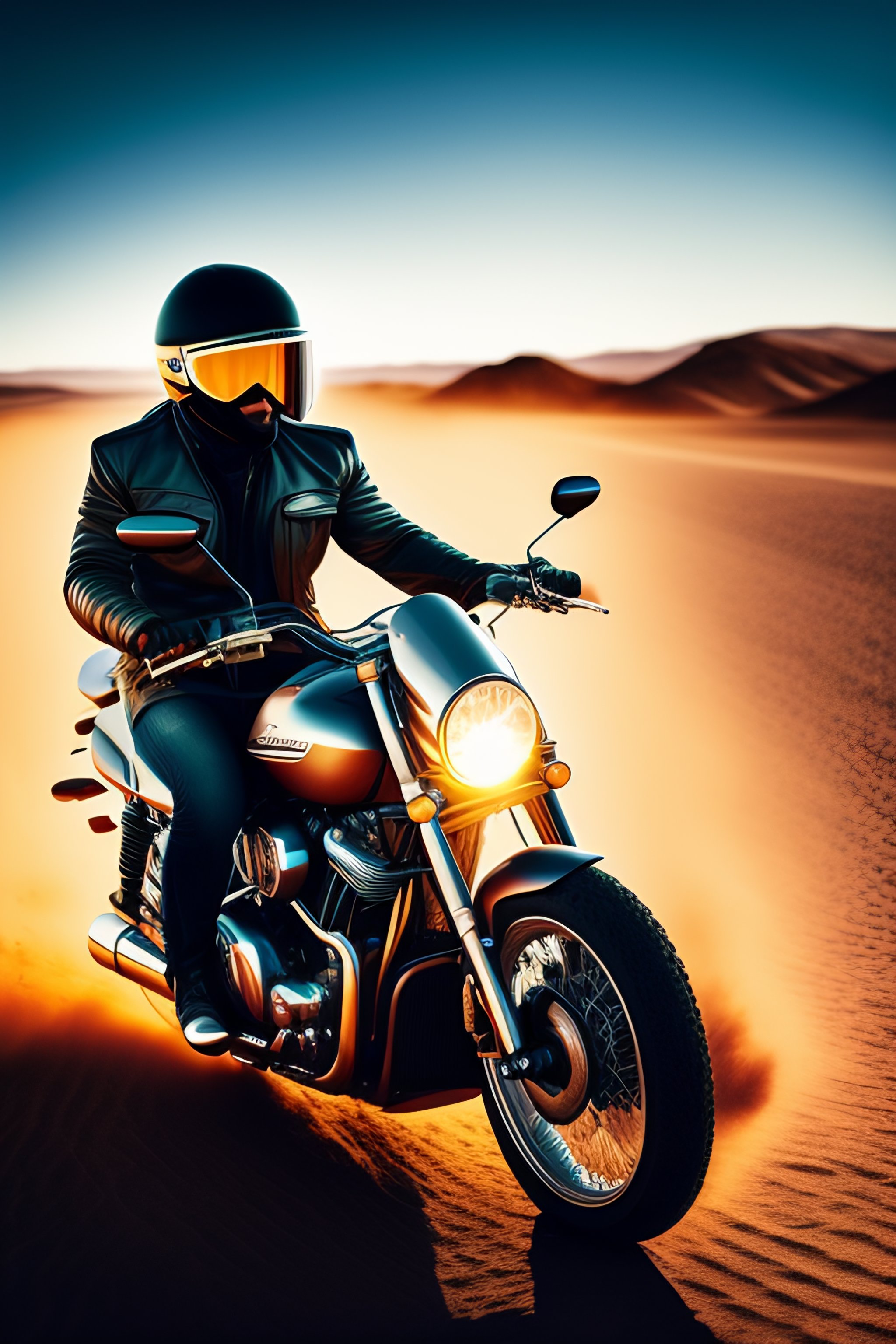 Lexica - Man on a motorbike riding in the sun