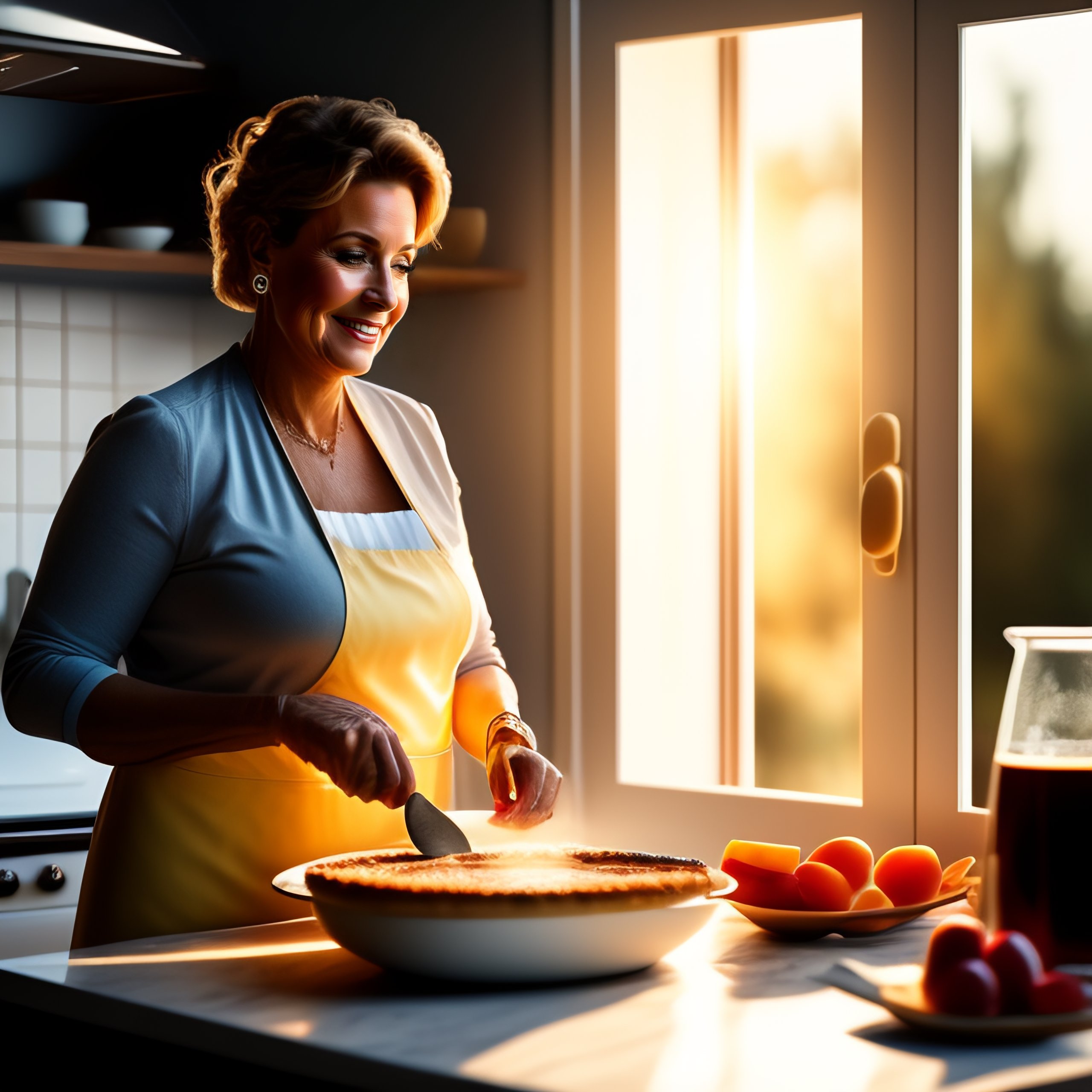 Lexica - Your mum making breakfast, realistic morning sunlight