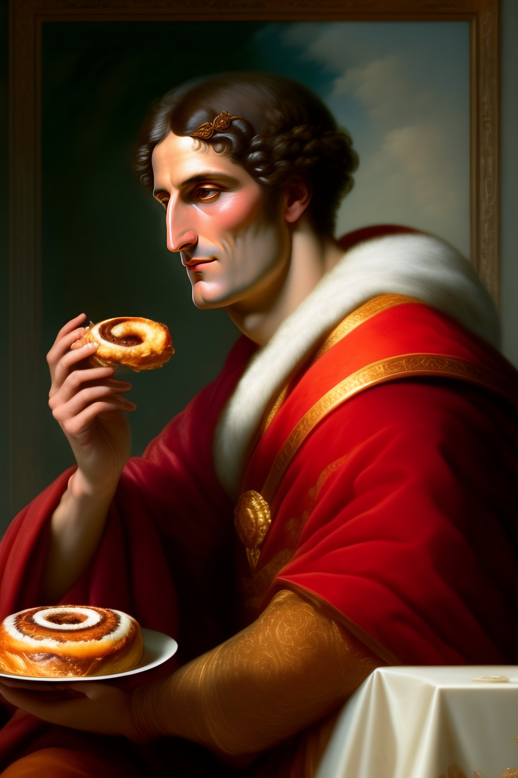 Lexica - Dante Alighieri eating a cinnamon roll