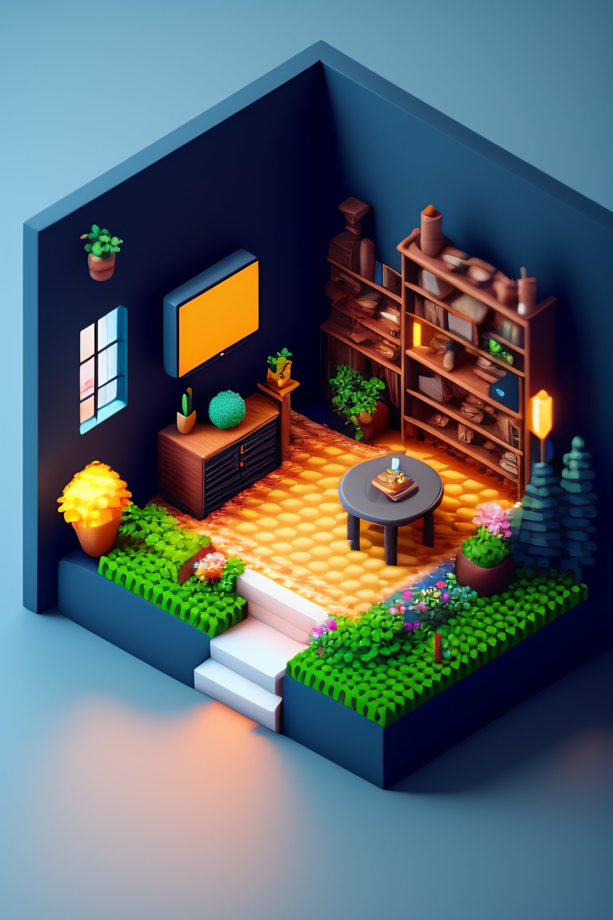 Lexica - Detailed isometric living room, pixel art, unreal engine voxel ...