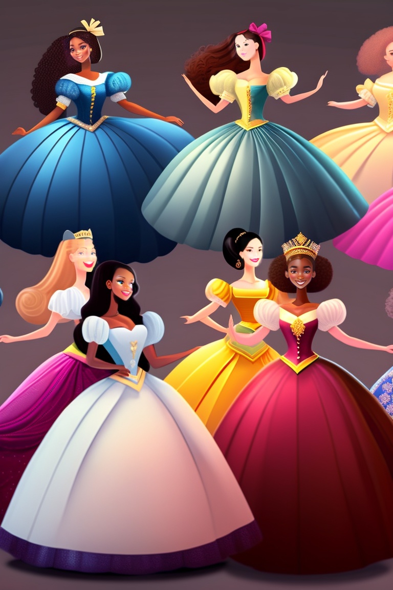 Lexica - 12 dancing princesses, of different ethnicities, wearing ...