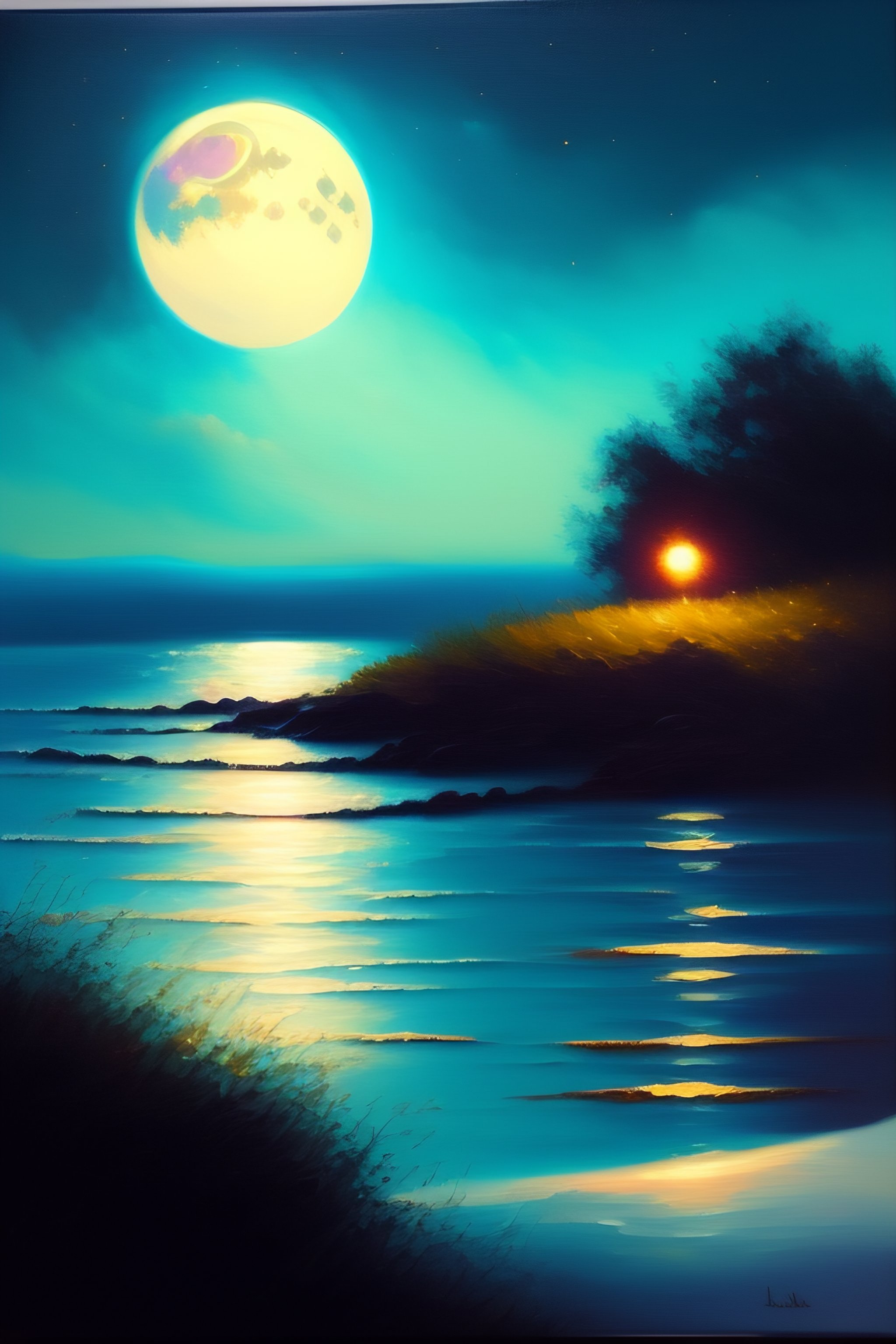 Lexica - Oil painting representing moonlight in a monet style