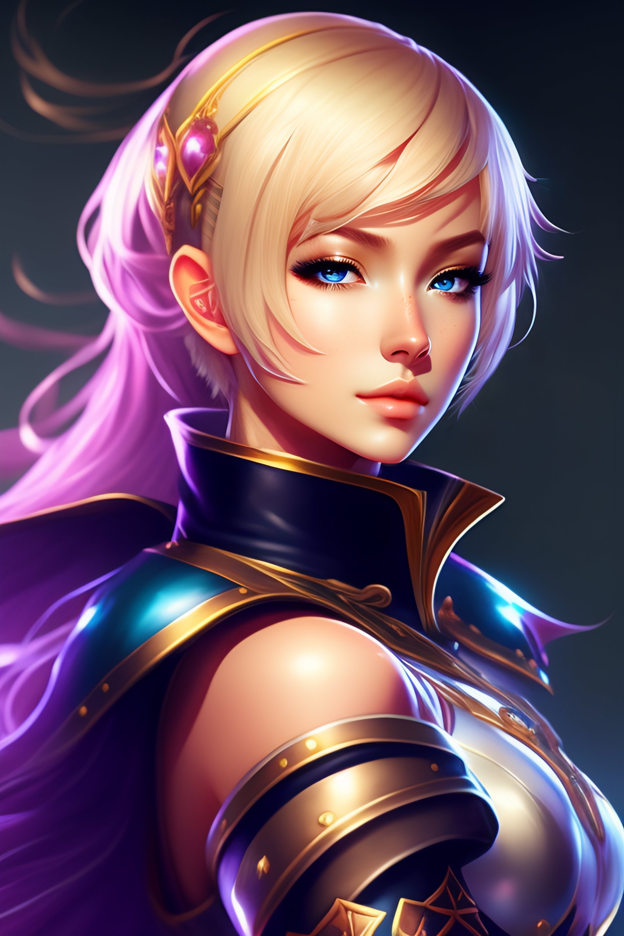 Lexica - Magical knight, anime girl, blonde short hair, scowl, solo