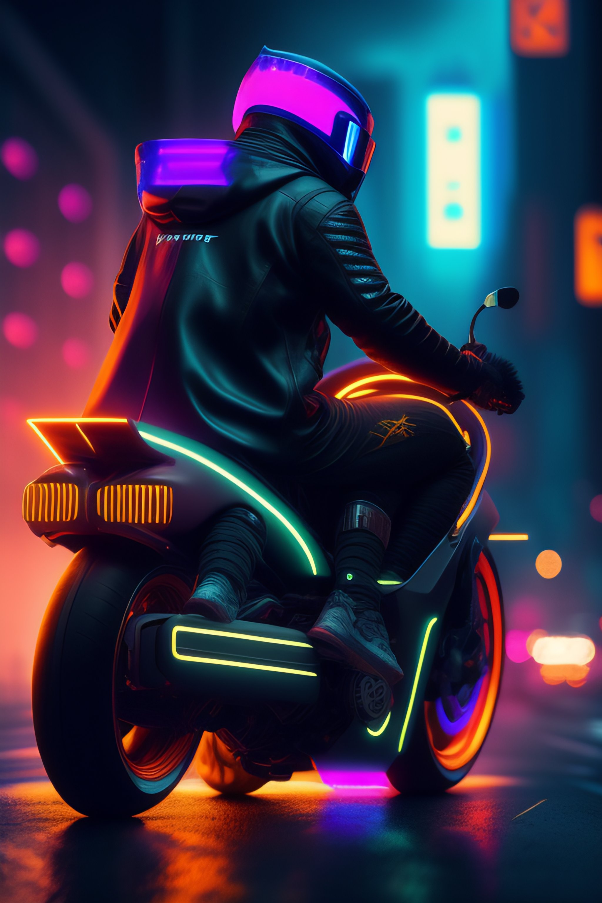 Lexica - Futuristic cyberpunk masked assassin, half cyborg, riding a ...