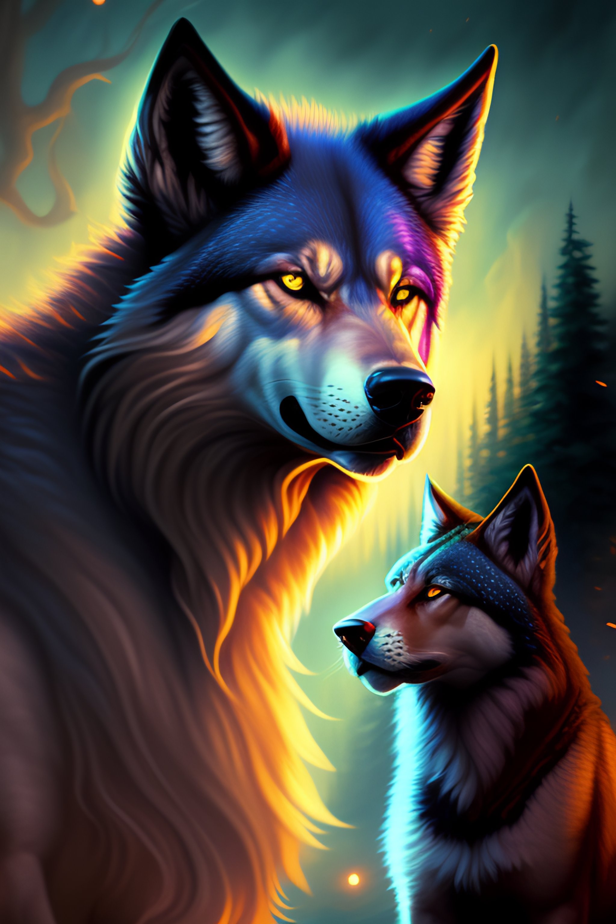 Lexica - 3 head werewolf in the style of magic the gathering