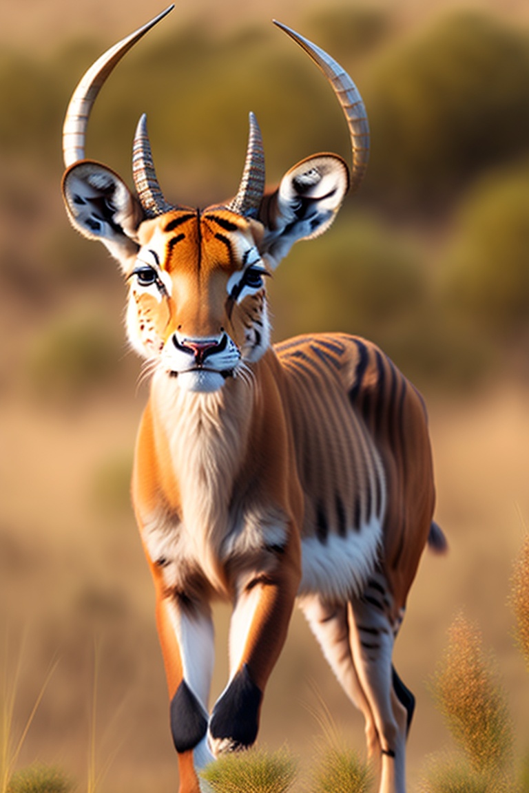 Lexica - The antelope has horns, but its skin is in the shape of a tiger.