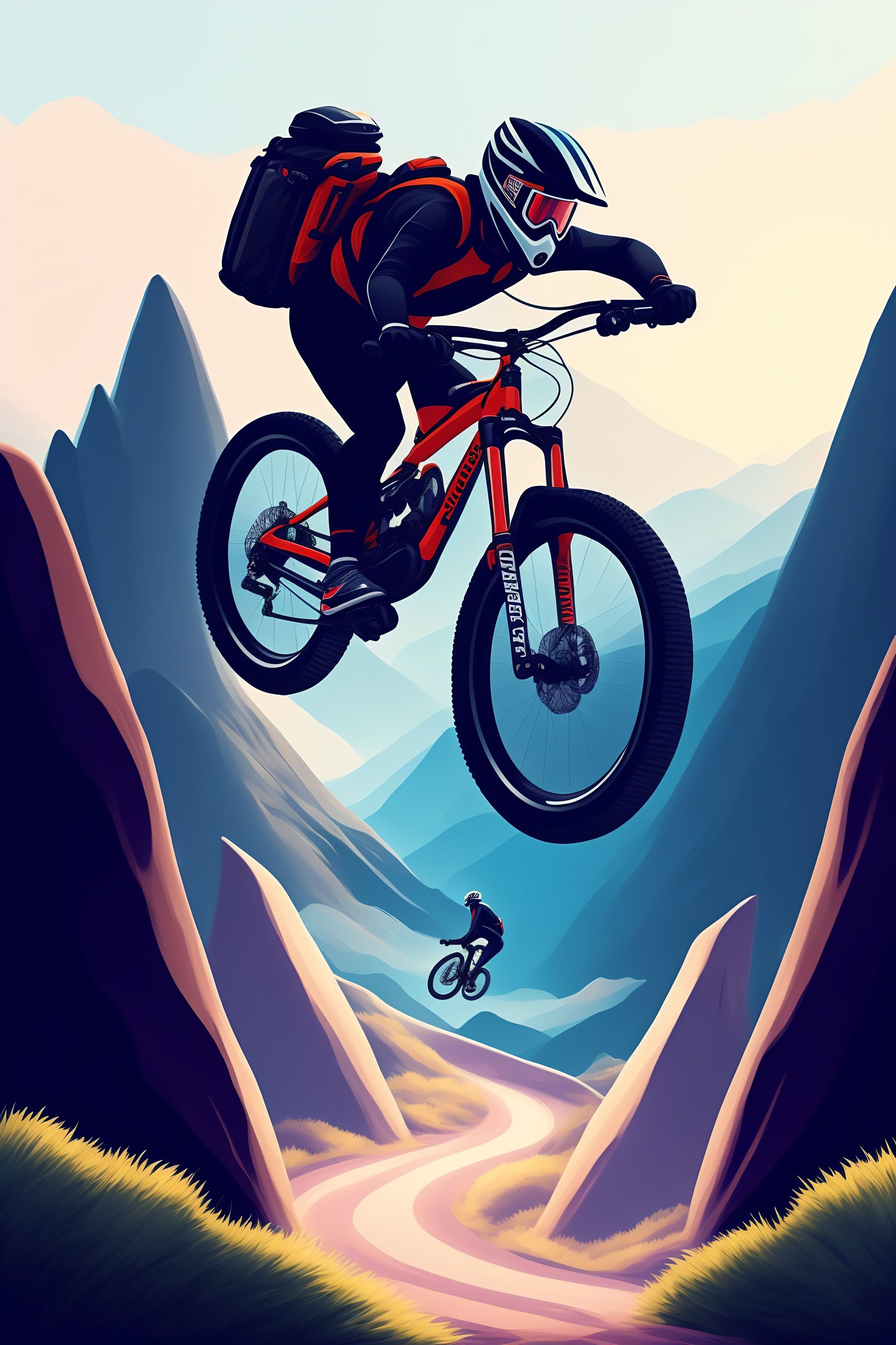 Lexica - Digital illustration of montain biker jump in high with ...