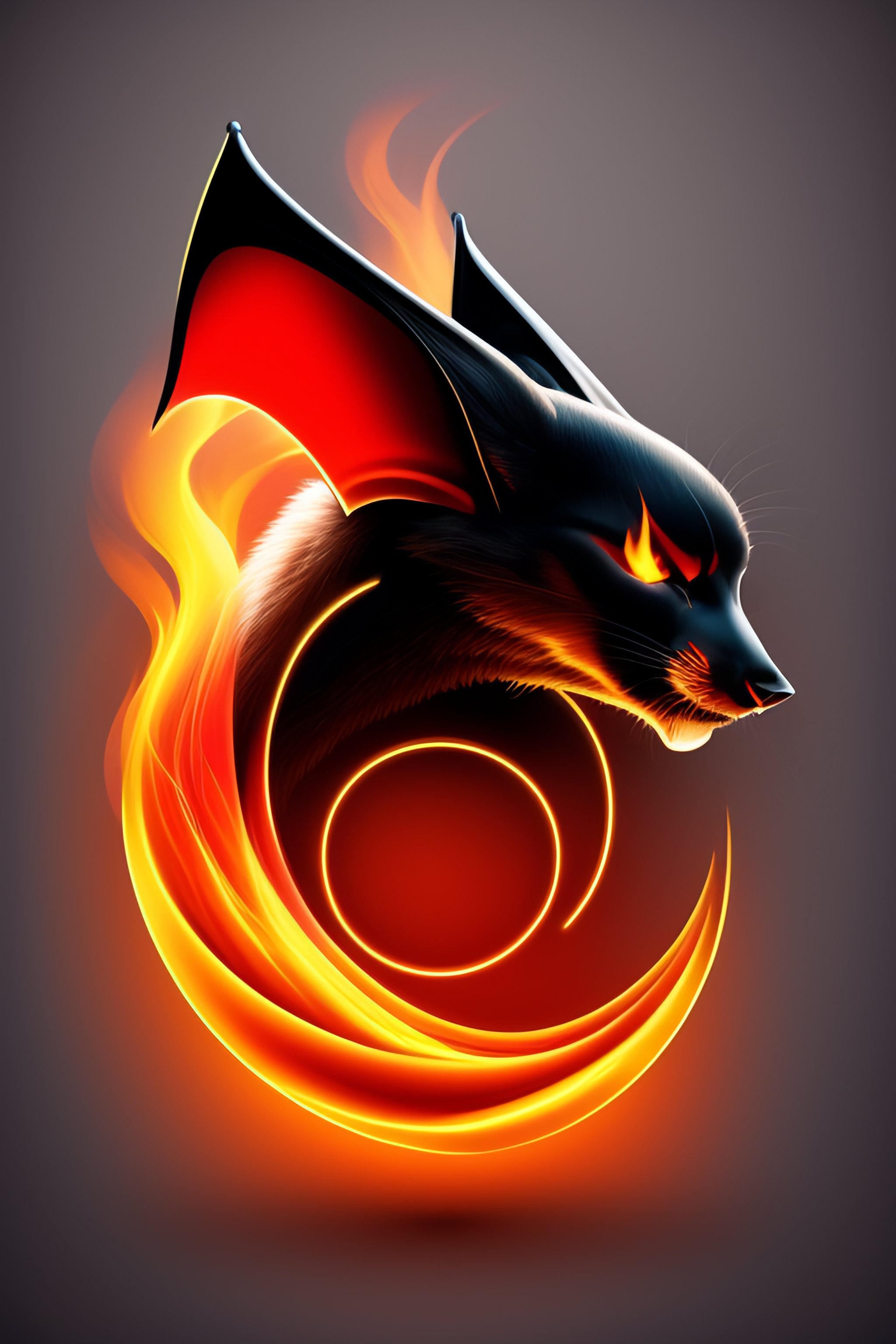 Lexica - Logo + tribal bat + smoke surrounding + solid background + flames