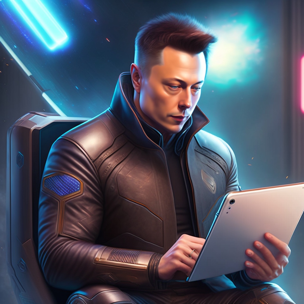 Lexica - Elon Musk with notebook, futuristic, cyberpunk