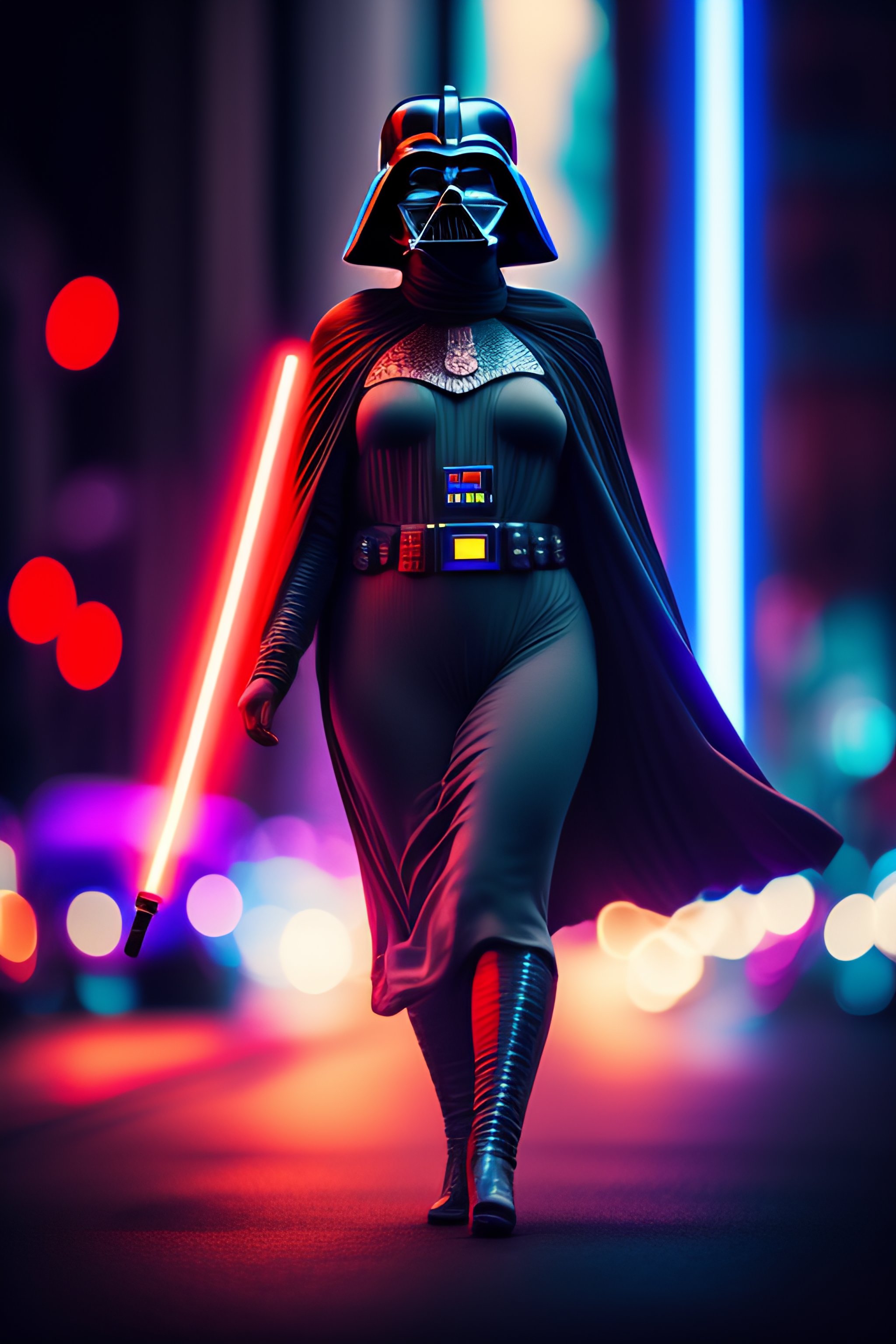 Lexica - Lady Darth Vader dancing in street, hd, details, neon light ...