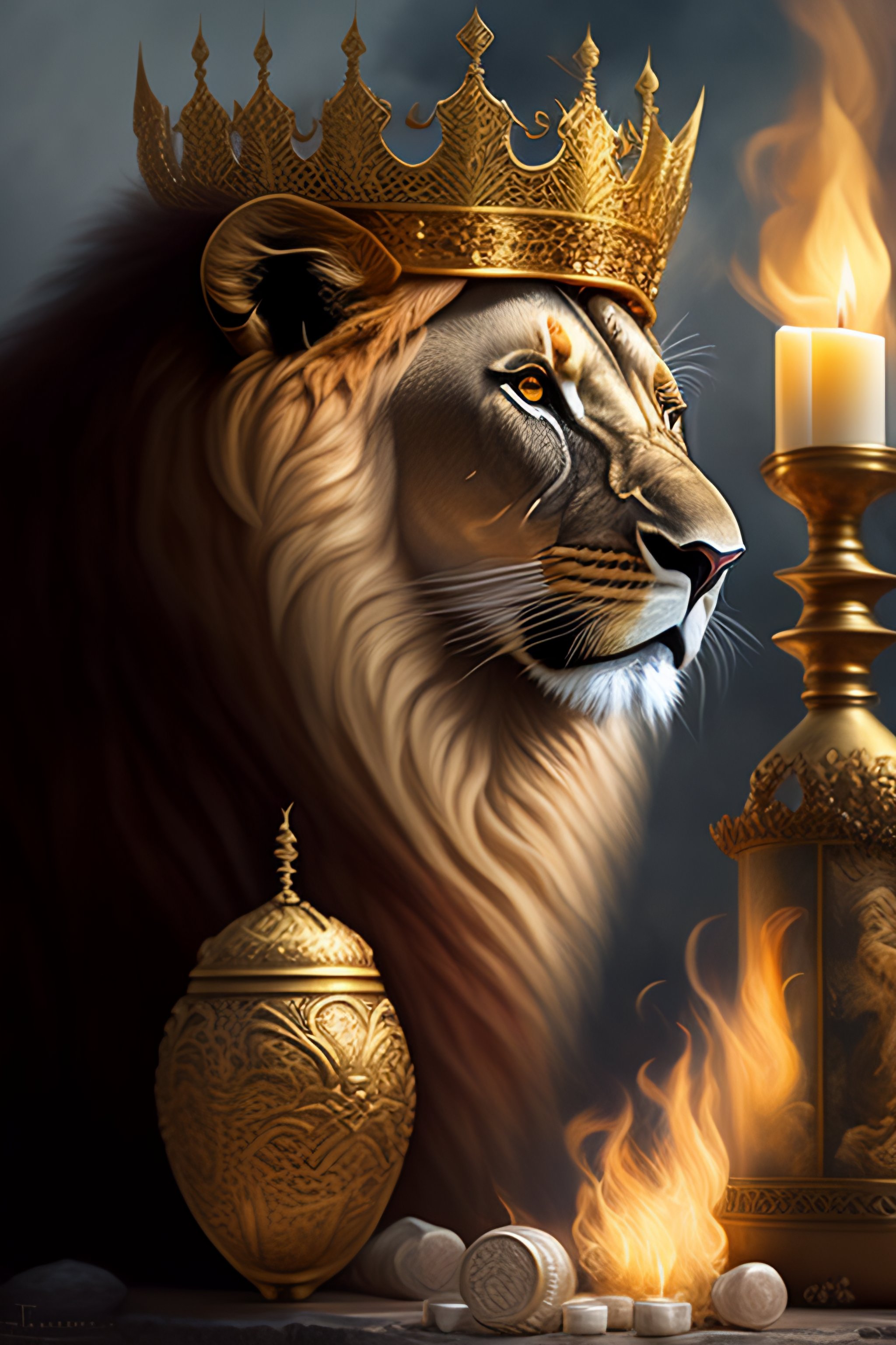 Lexica - Lion with a golden mane and a crown on his head, by ellen ...
