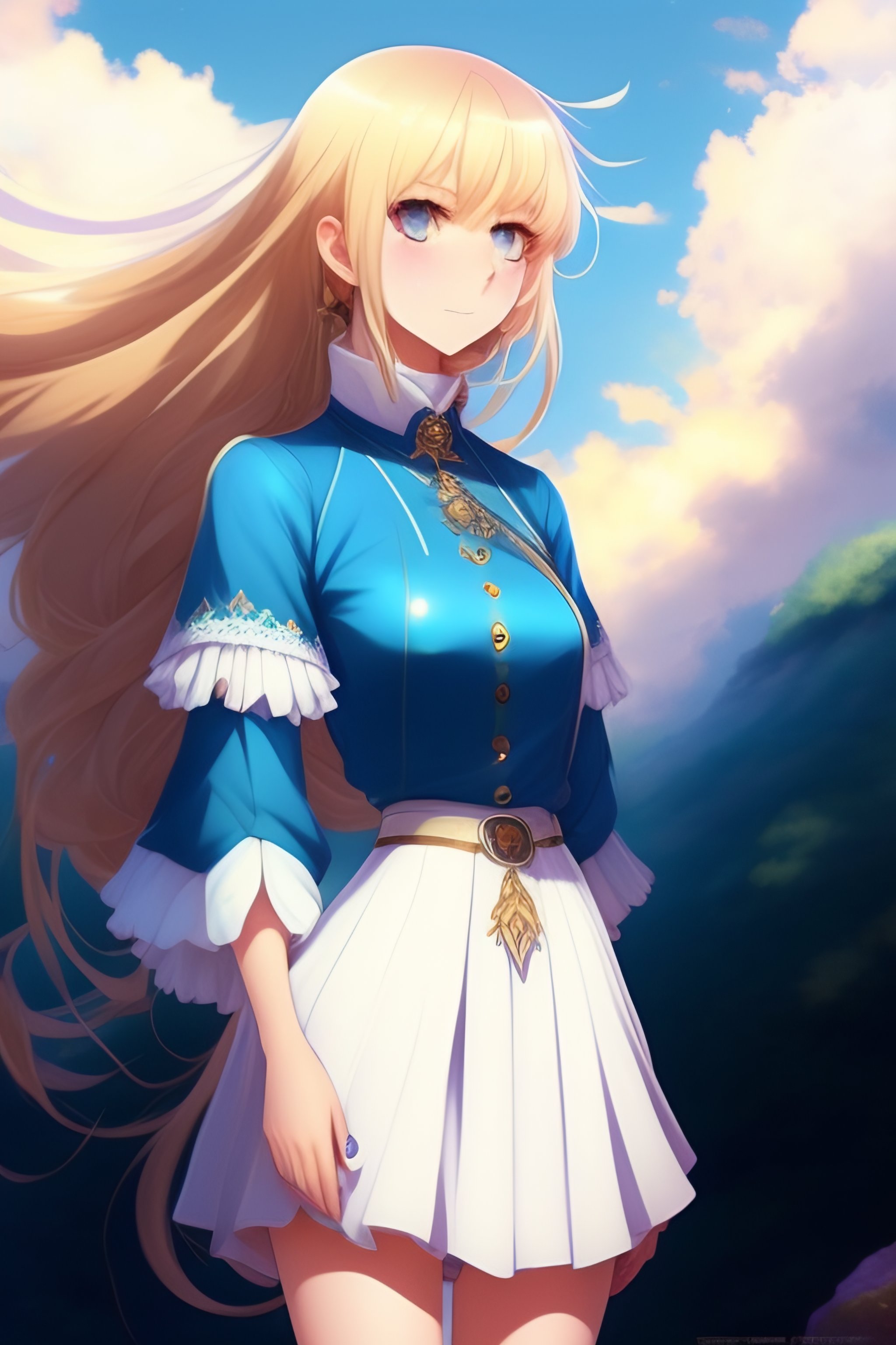 Lexica - FGO anime girl Blond, long hair, blue eyes and a pretty smile ...