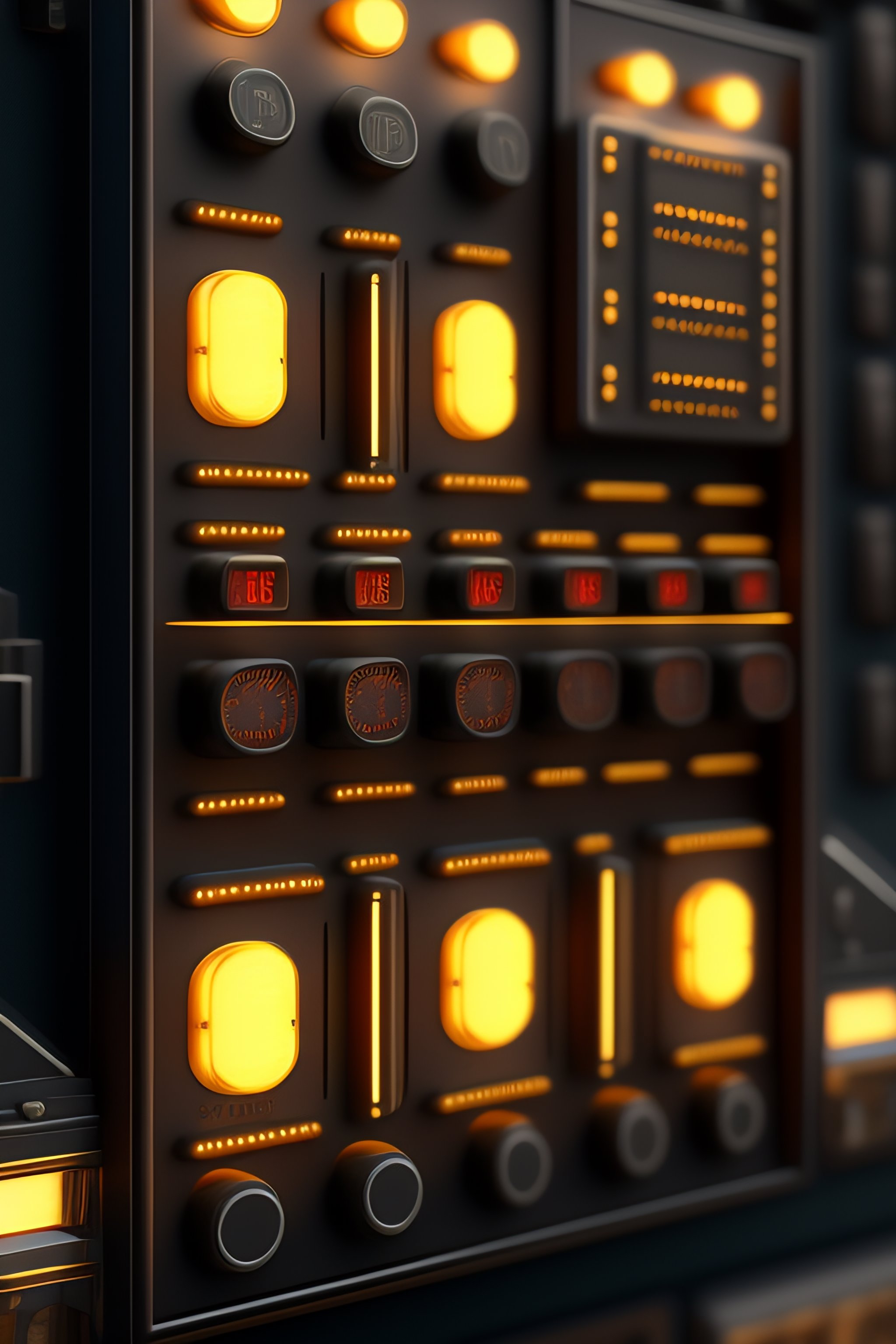 Lexica - A steampunk style control panel of glowing switches, dials ...