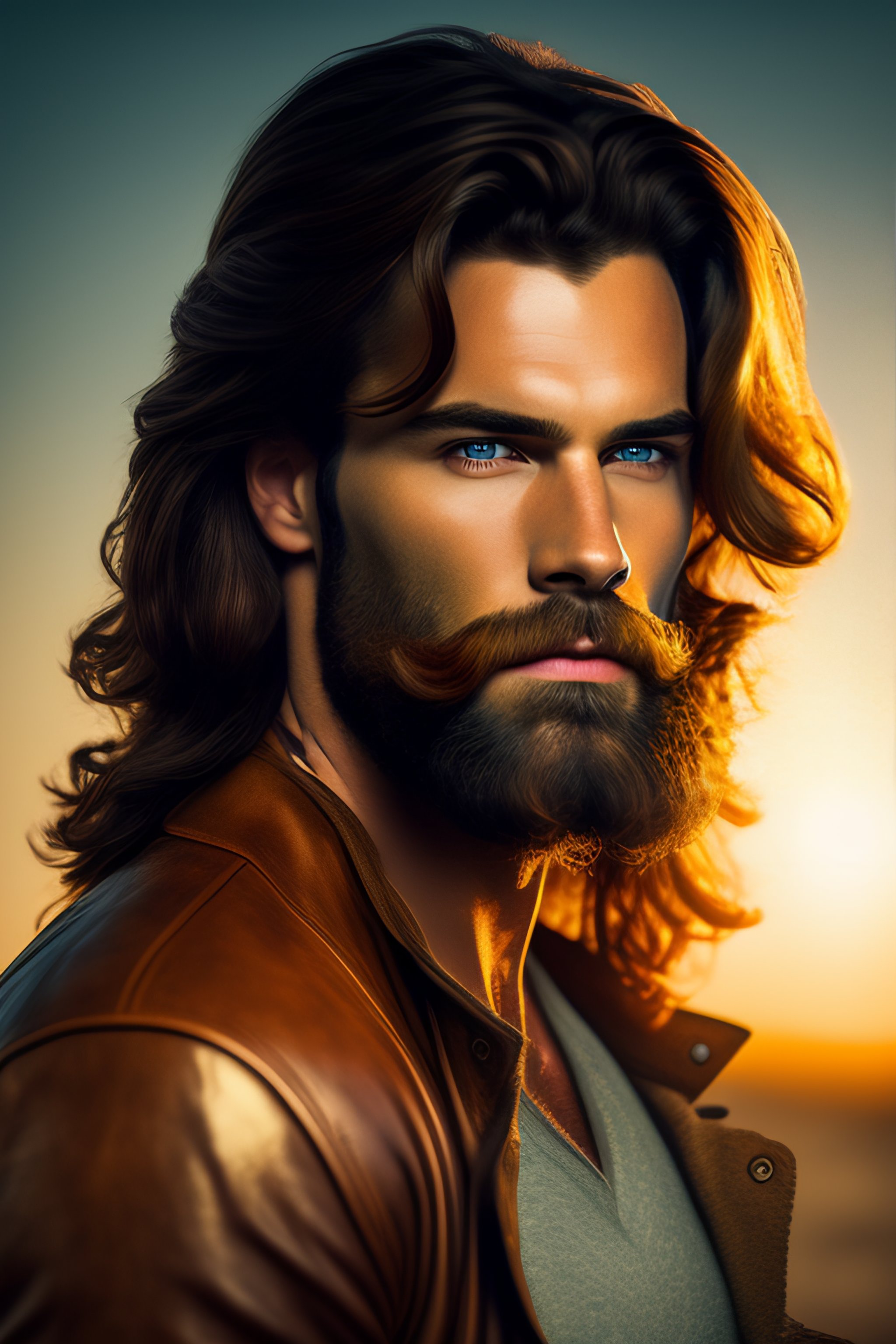 Lexica - Picture of a dieing man, with long brown hair, beard, deco ...