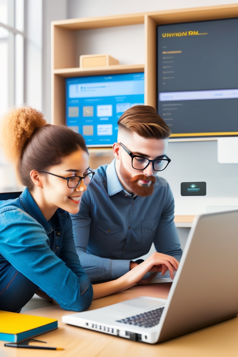 Lexica - 1 young woman and 2 young hipster programers, in classroom ...