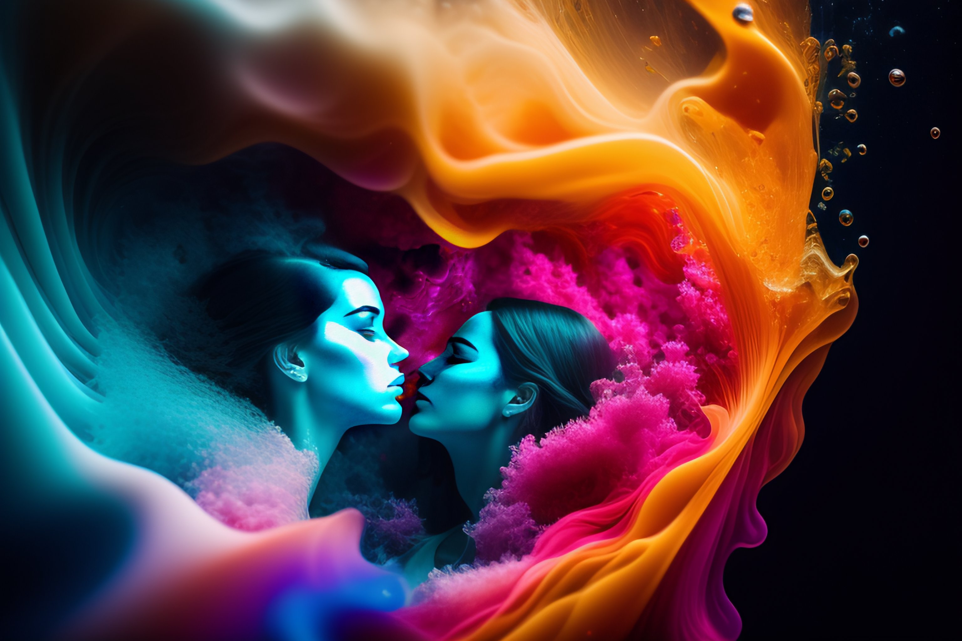 Lexica - Abstract colorful underwater ink art of two girls in love ...