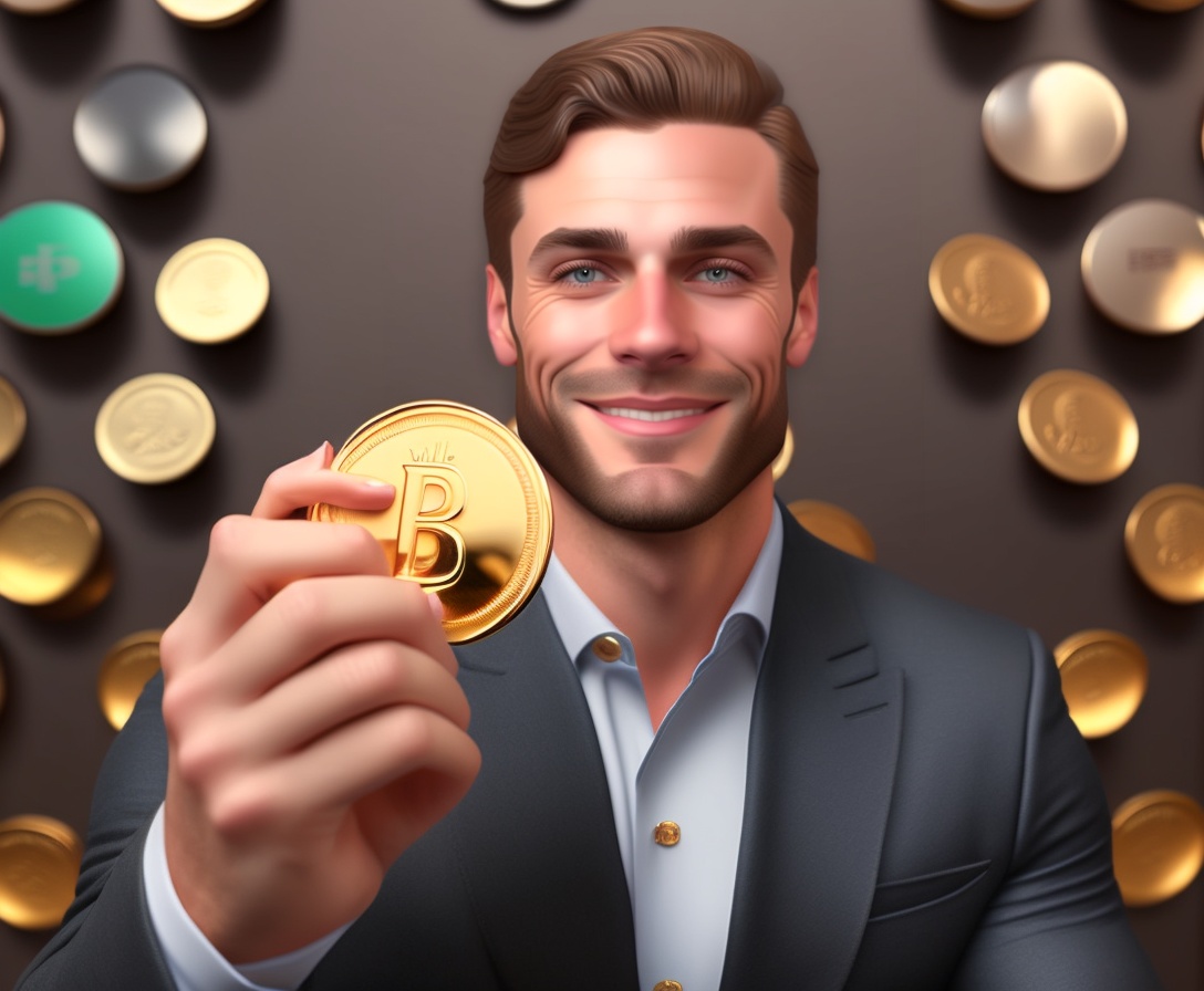 Lexica - A real man showing Pi coins in their hand, man face front of ...