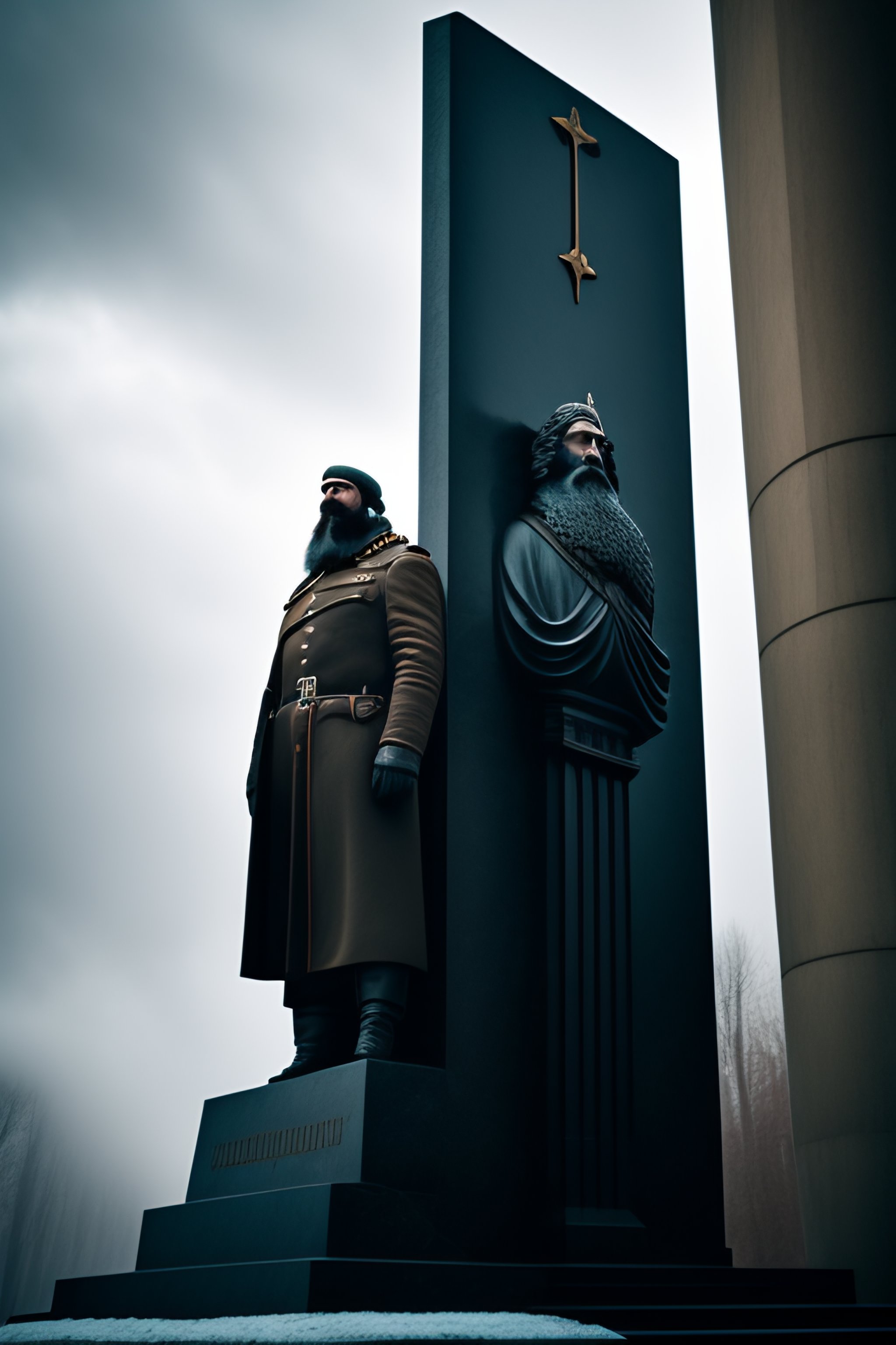 Lexica - Vertical film frame, a monument to an old Soviet soldier with ...