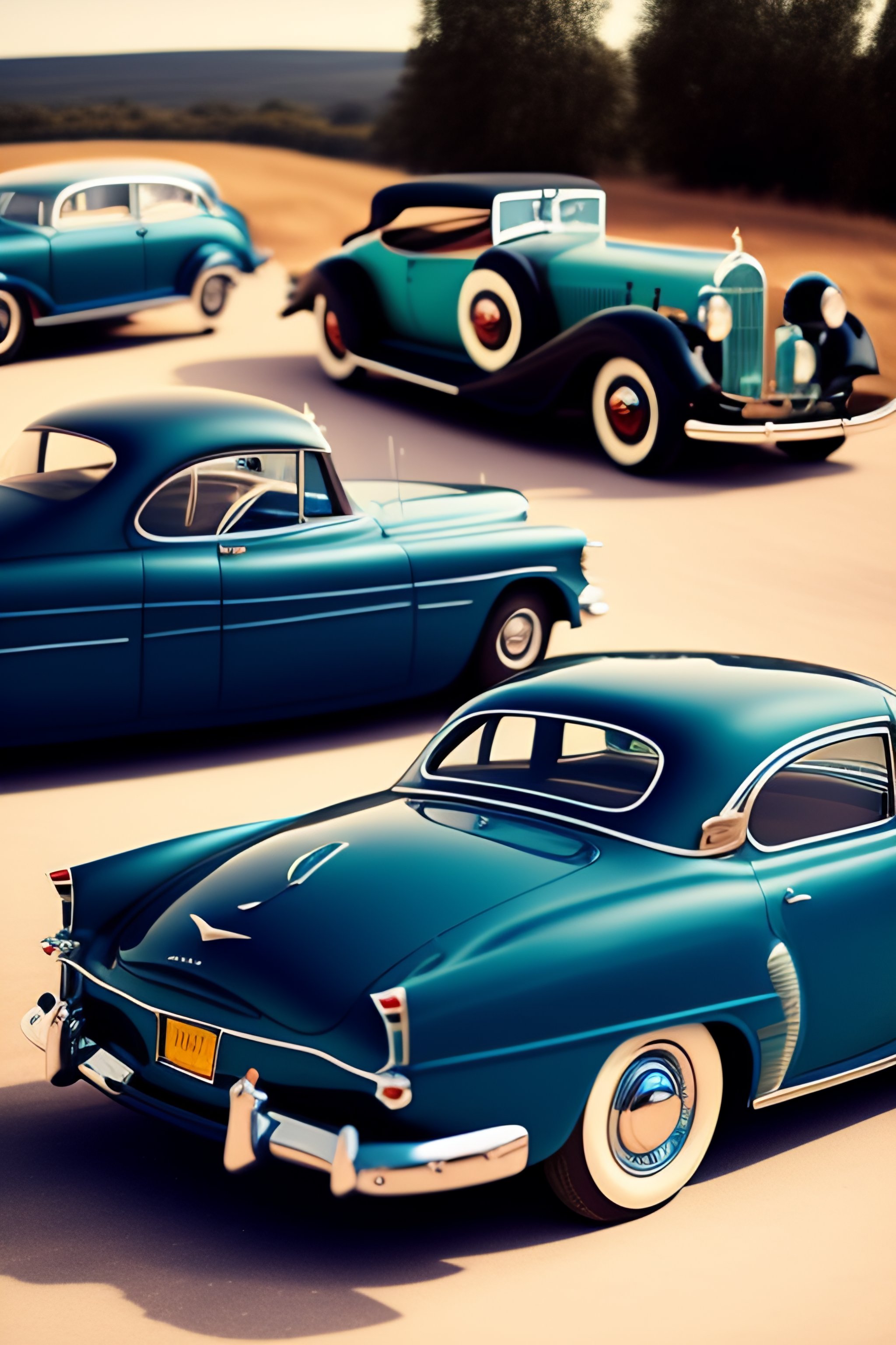 Lexica - Vintage blue cars, low detail