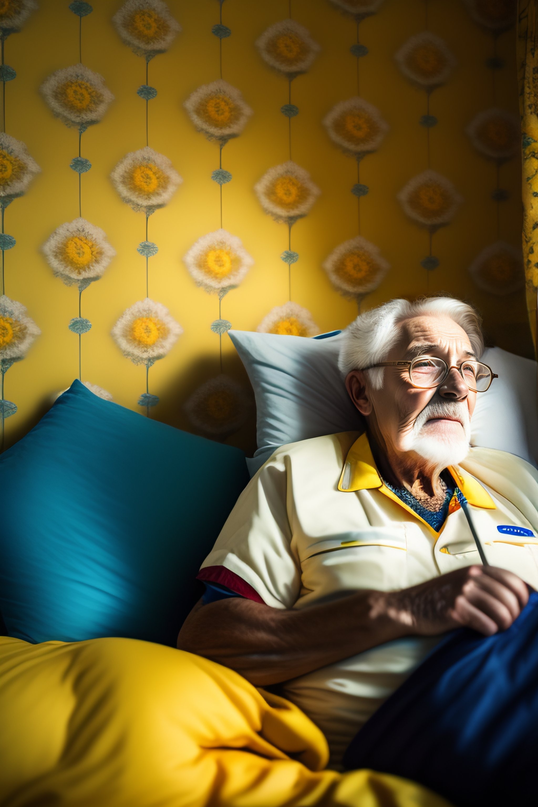 Lexica - A dying old man in bed with an IV drip with an elderly nurse ...