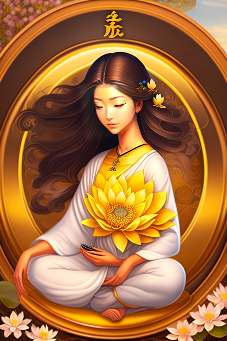 Lexica - Virgo maiden sitting in a lotus pose, beautiful brown eyes ...