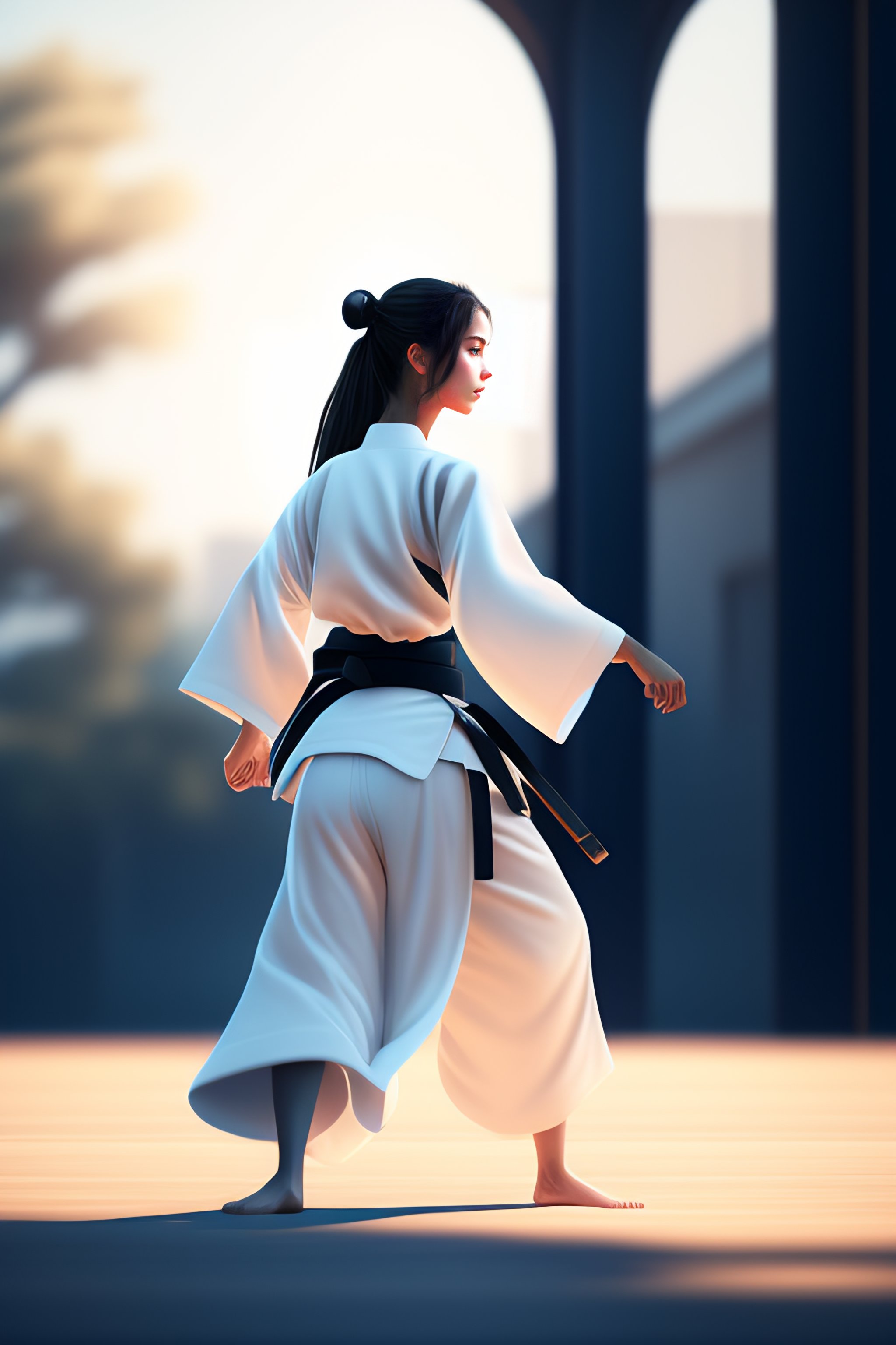 Lexica - Art of aikido girl, 20 years, peruvian girl, girl hitting, casual, white training ...
