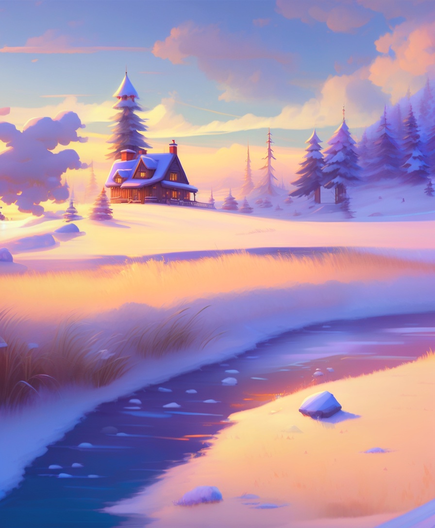 Lexica - A painting of a snowy landscape with a house, concept art by ...