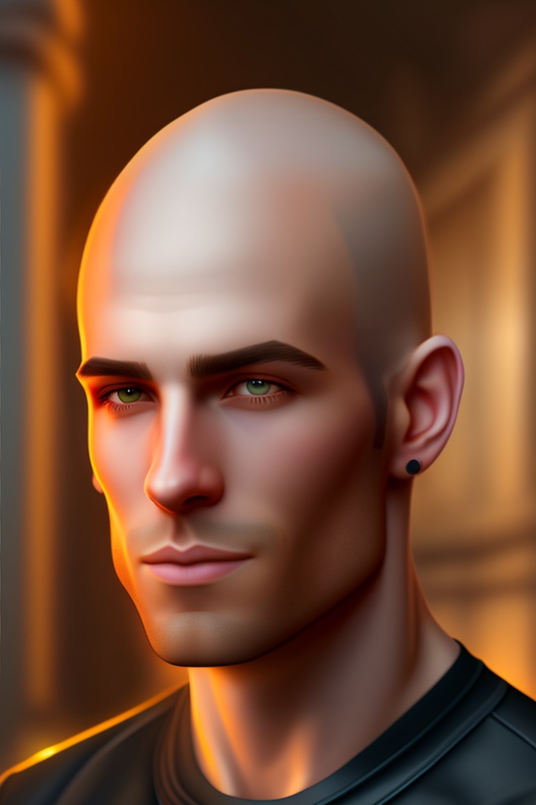 Lexica - A men with no hair, wearing black T shirt, looking forward