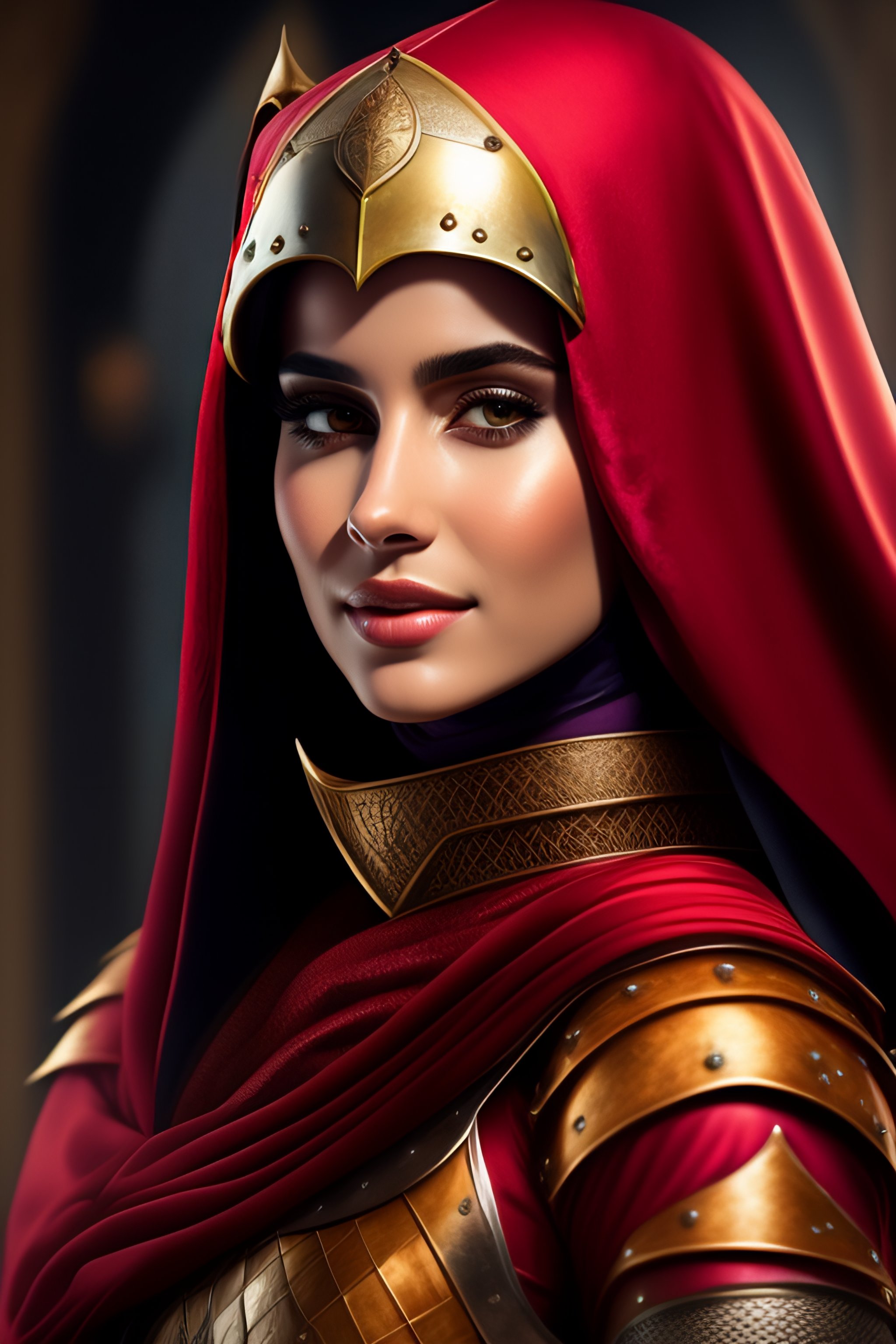 Lexica - Cute hijab girl wearing medieval royal knight armor