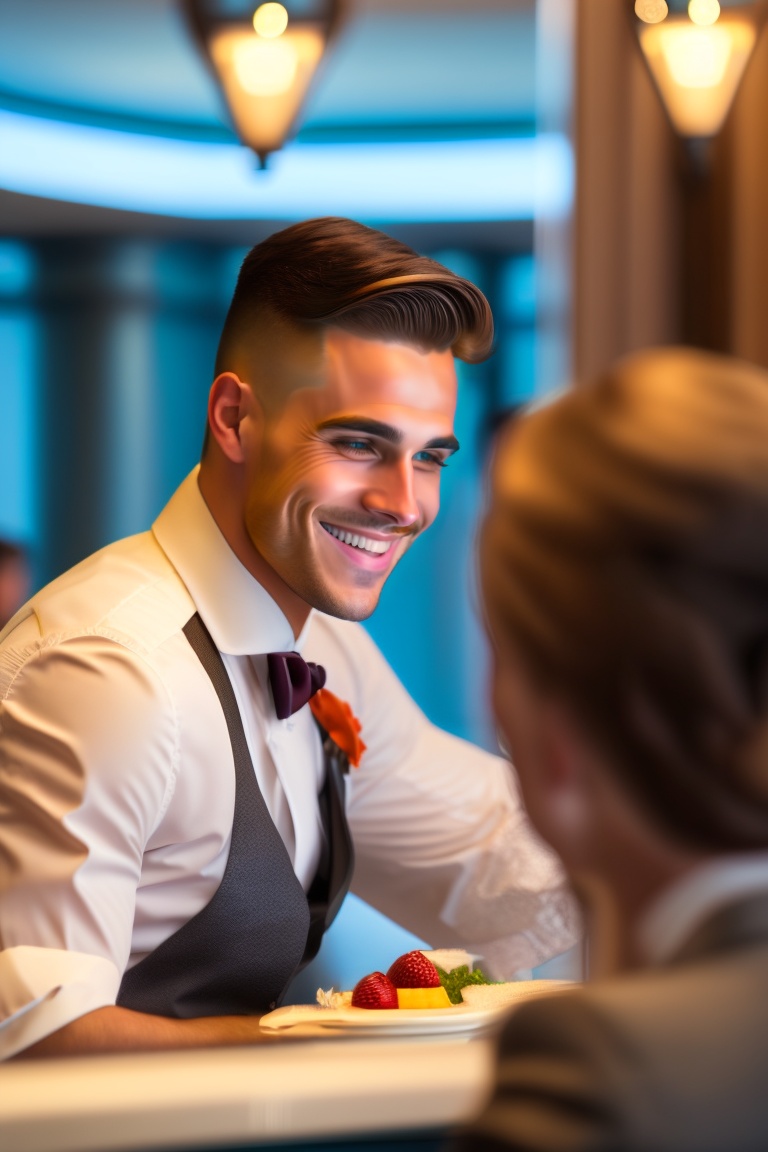 Lexica - Hotel waiter serving happy customer at hotel reception , sharp image, professional