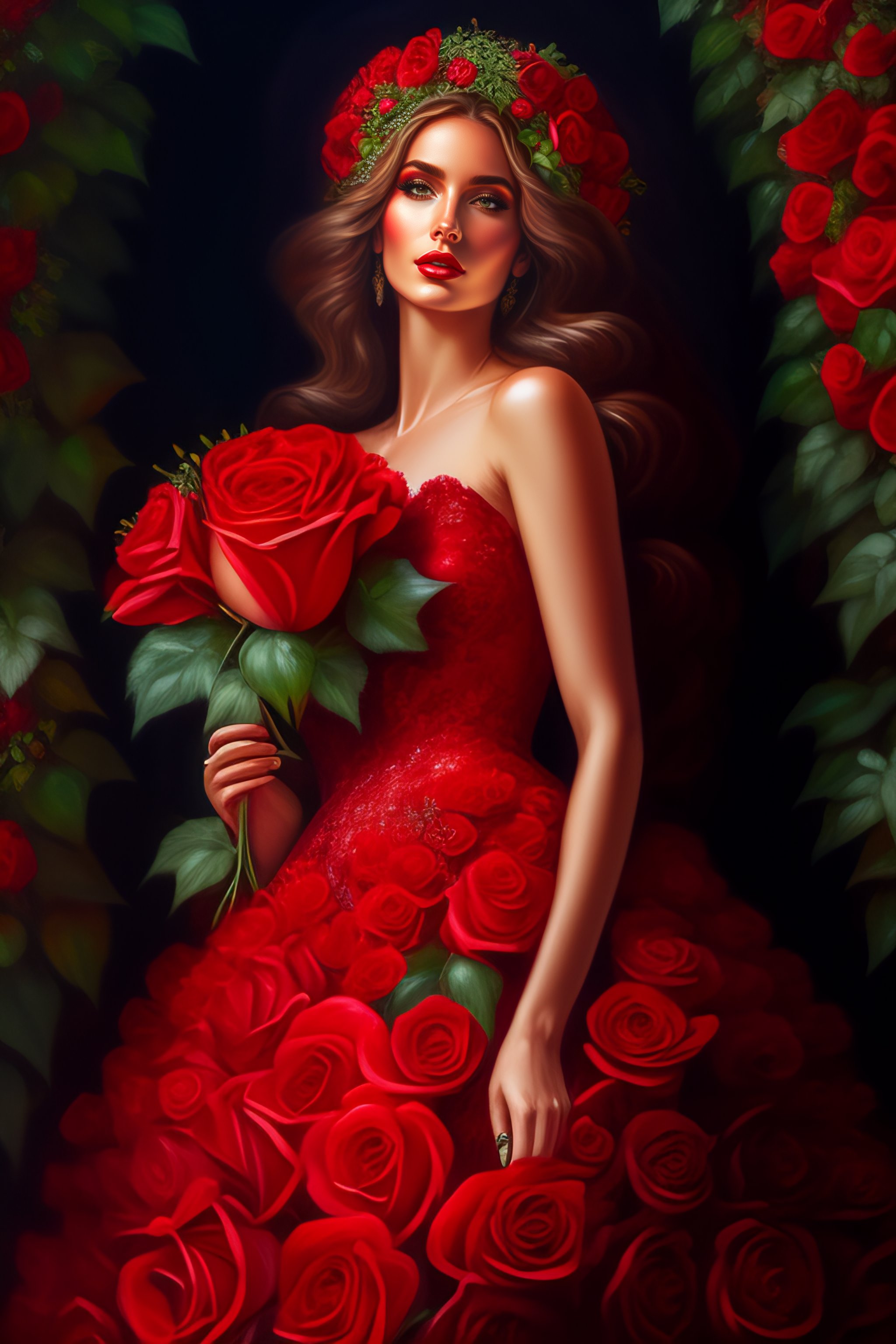 Lexica - Full body image of a beautiful woman covered in ivy and red ...