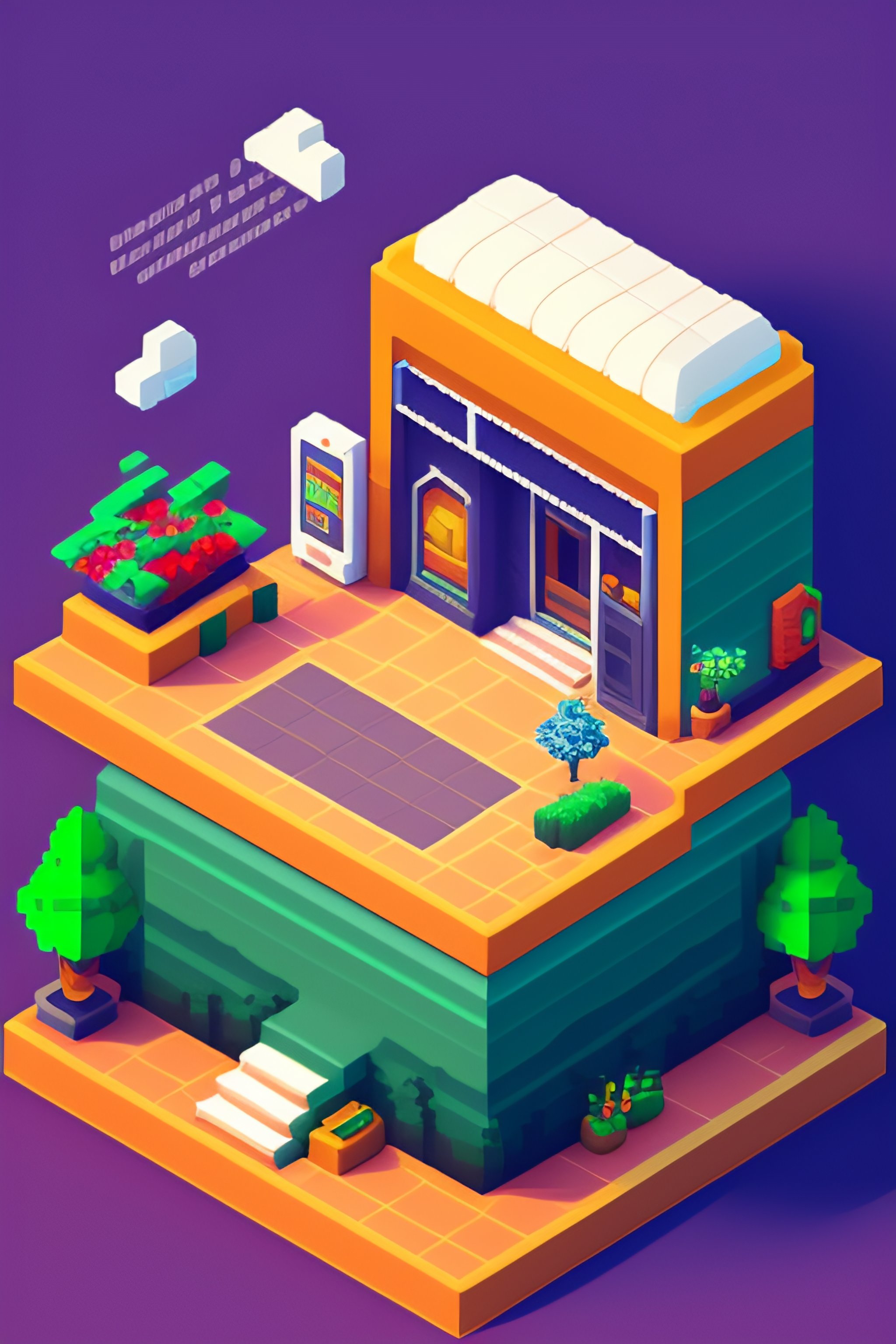 Lexica - Isometric clean pixel art image of outside of cute design studio