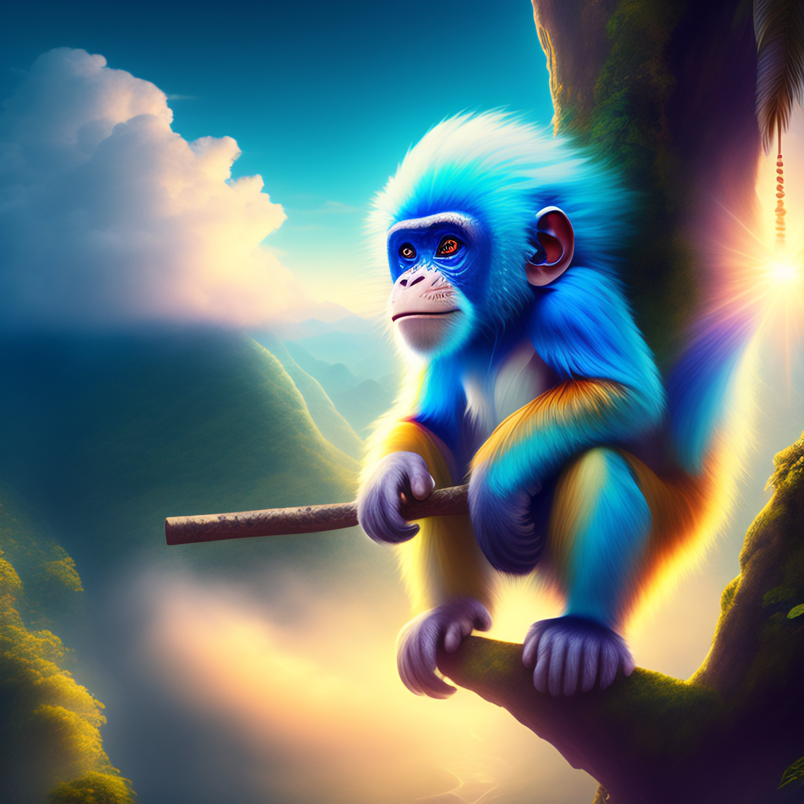 Lexica - A young monkey with crazy white hair and blue skin, with ...