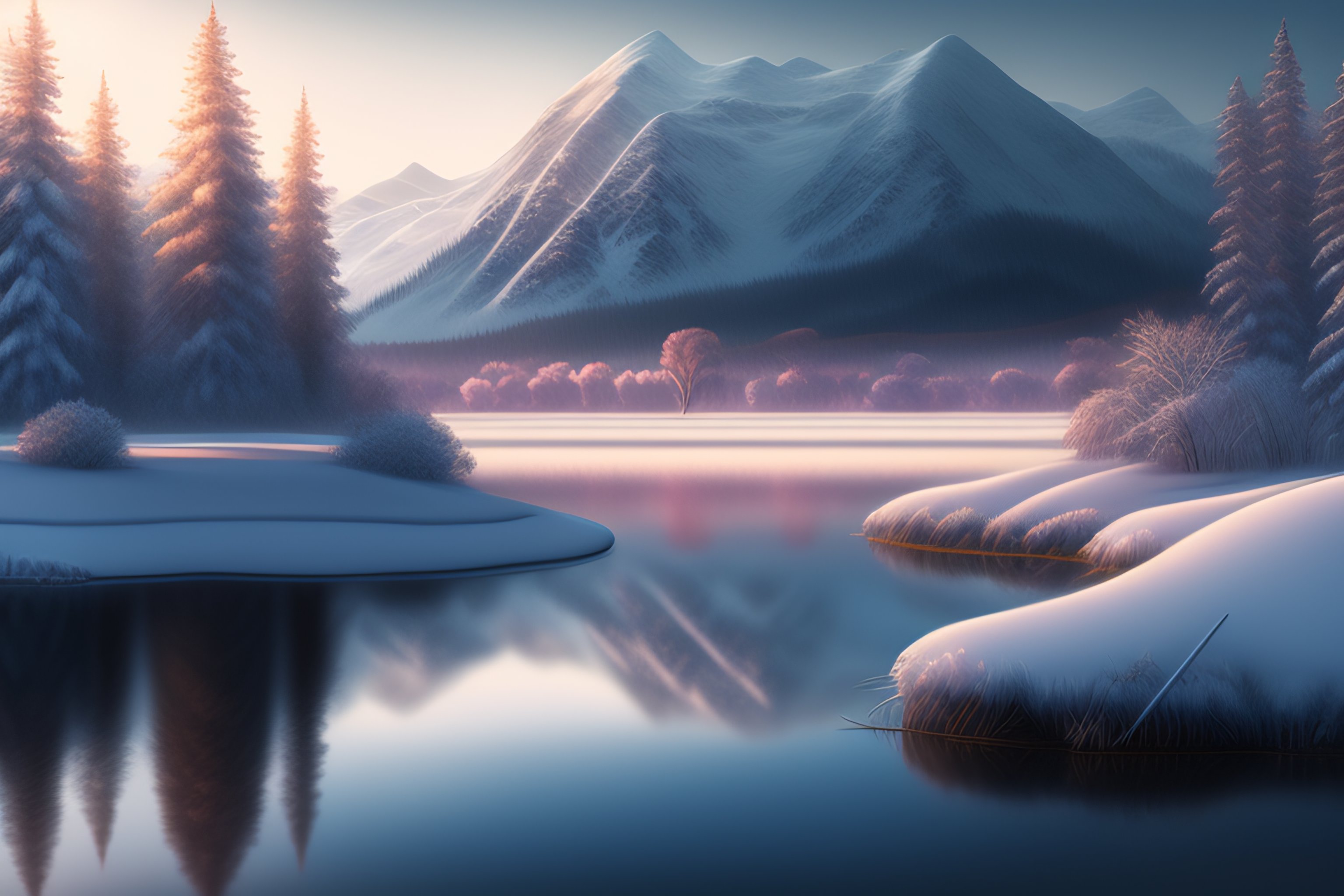 Lexica - Winter lake landscape, highly detailed, digital painting ...