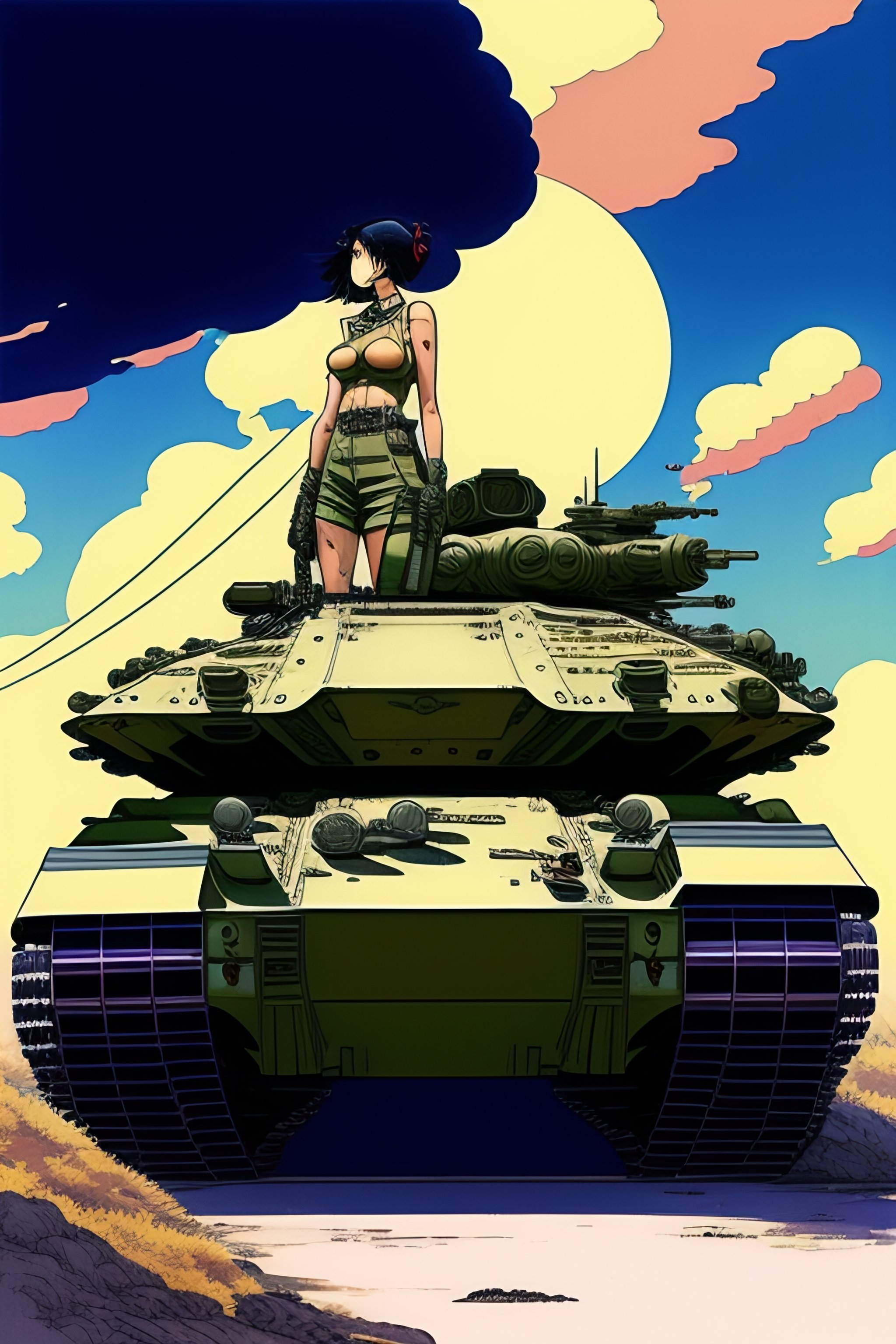 Lexica - Vintage 90's anime style. cluttered tank interior; military ...