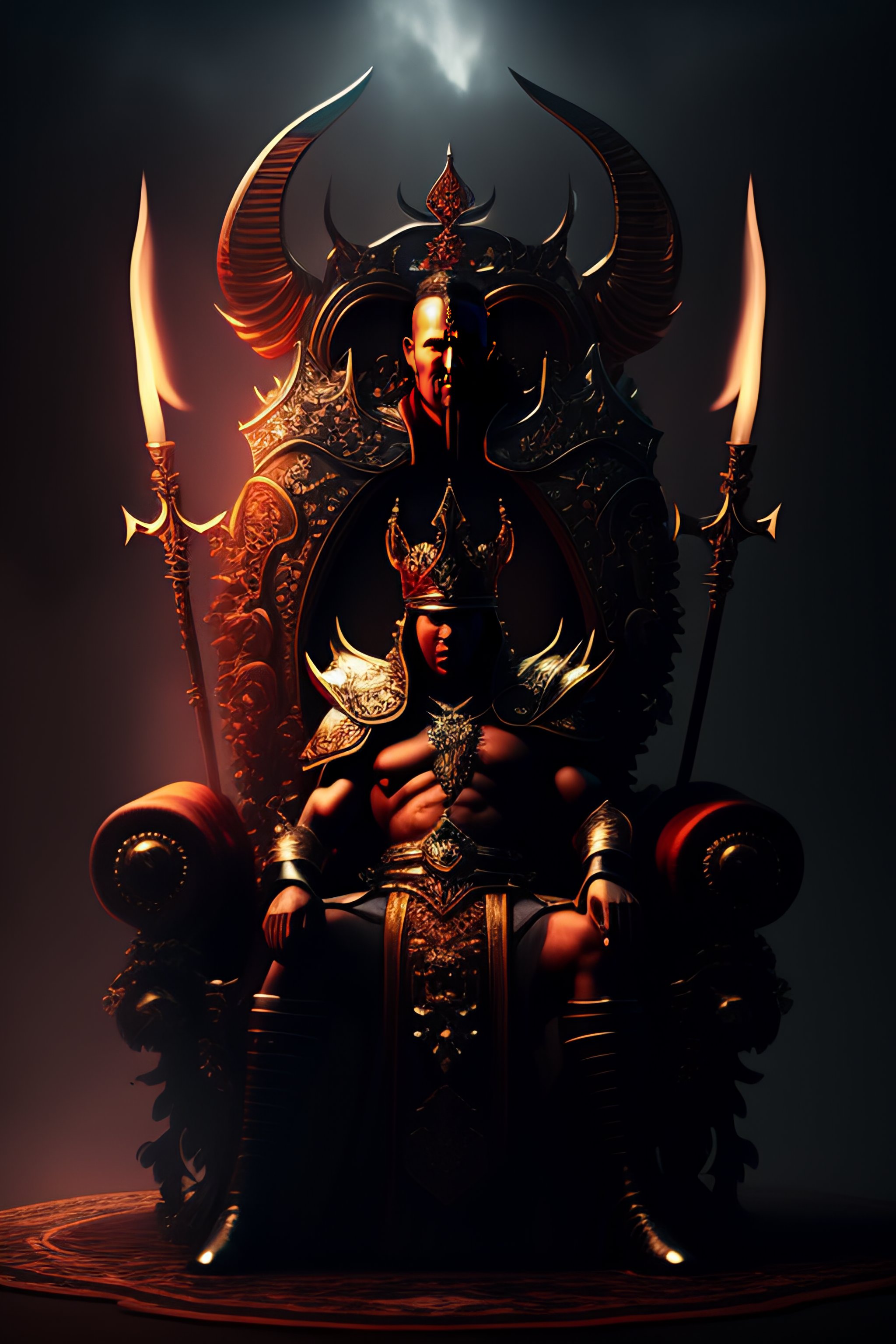 Lexica - Unkillable demon king on a throne of bones, gothic, moody lighting