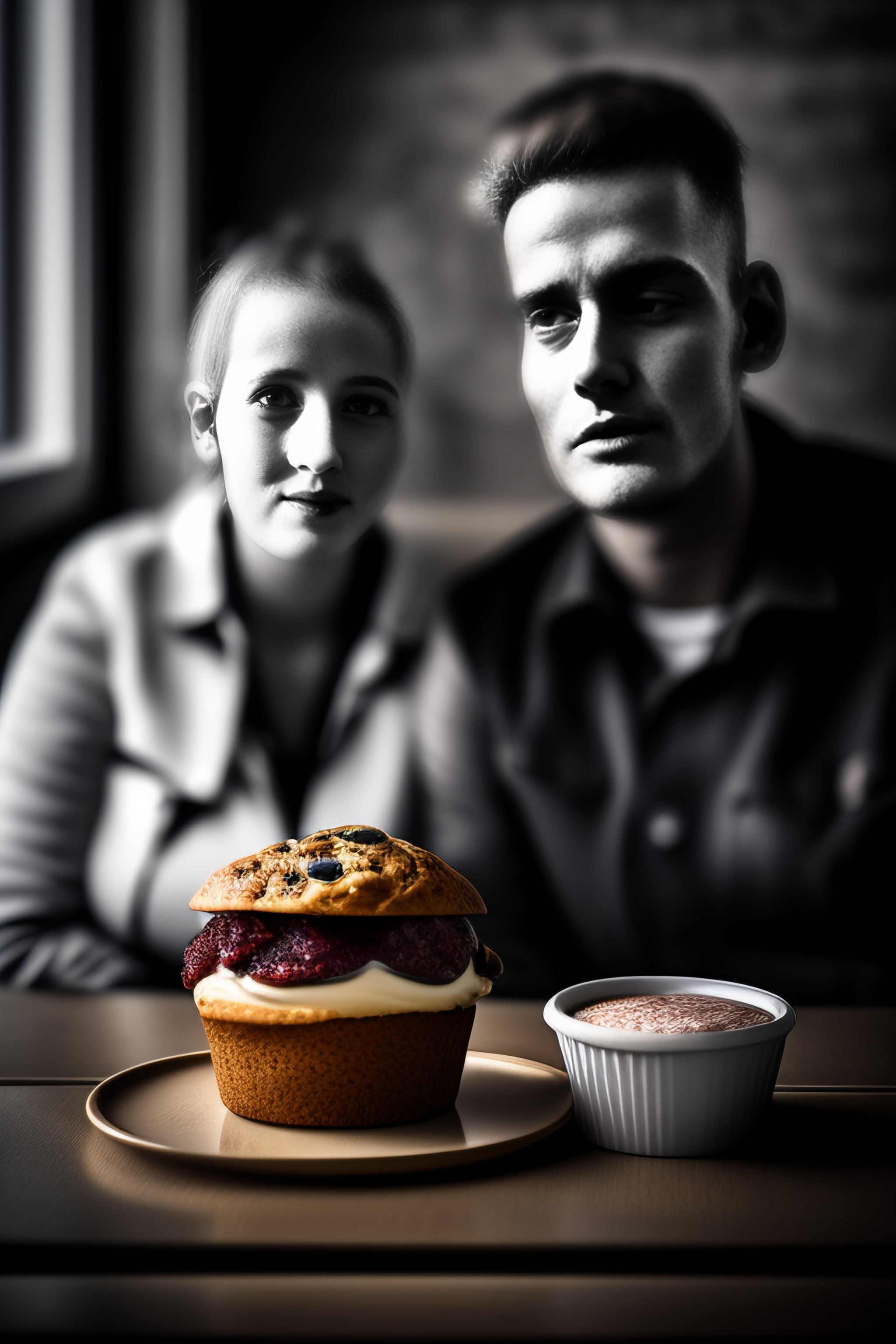 Lexica - A PHOTO OF A YOUNG DEFORMED DISABLED COUPLE SITTING IN A CAFE ...