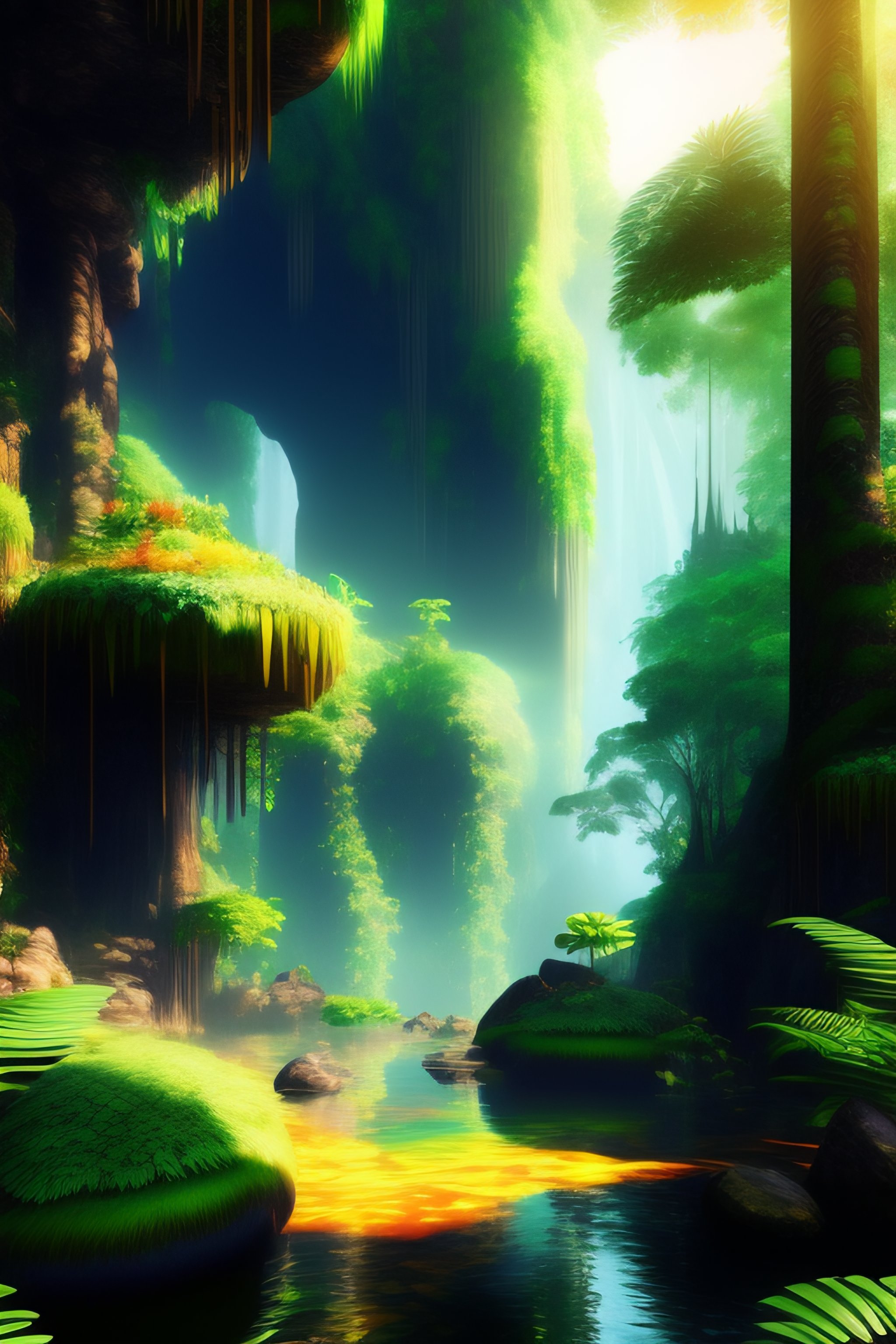 Lexica - Vibrant fantasy, photo-realistic, beautiful jungle, hyper ...