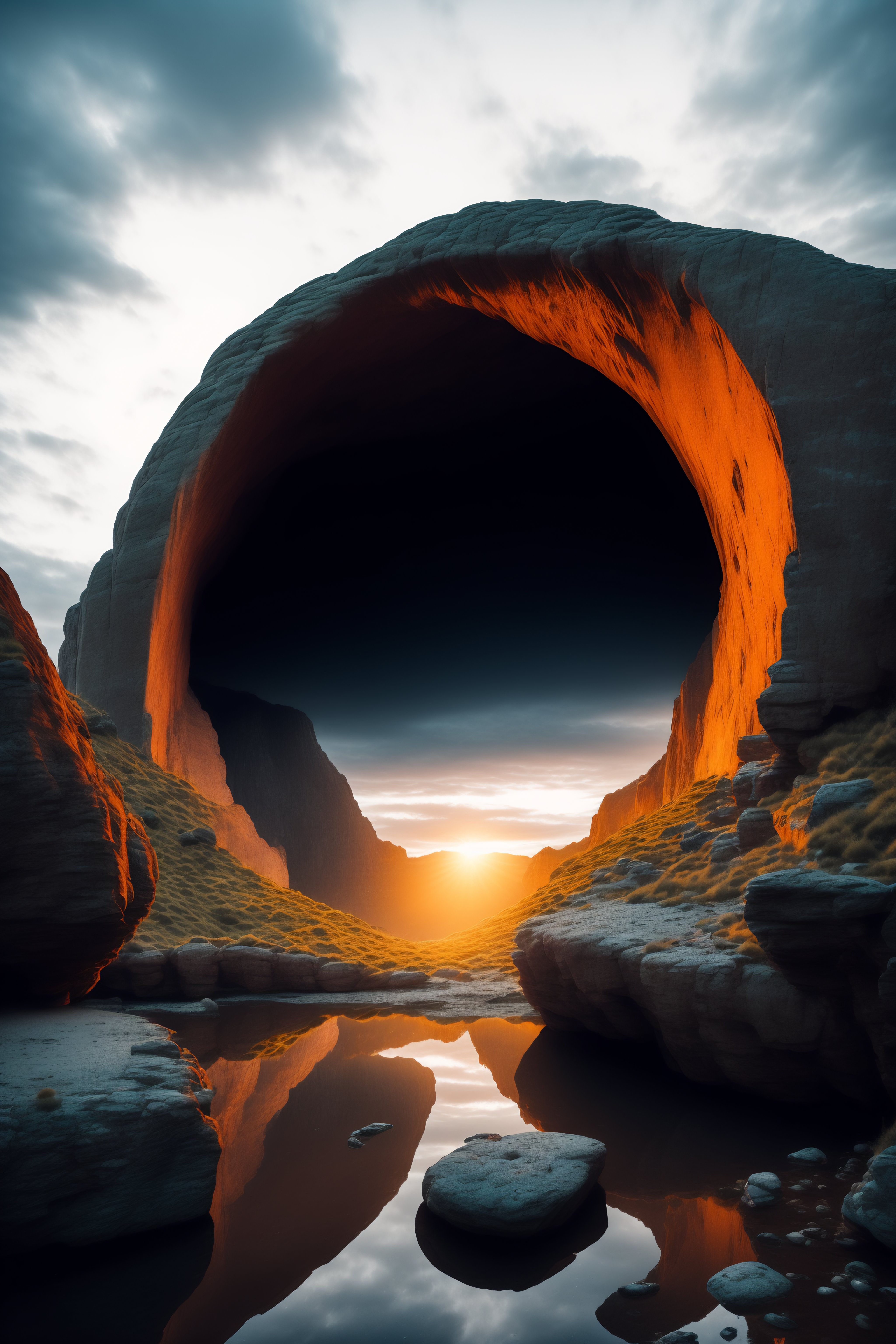 Lexica - A bottomless hole in a cave with lots of runes on the rocks ...