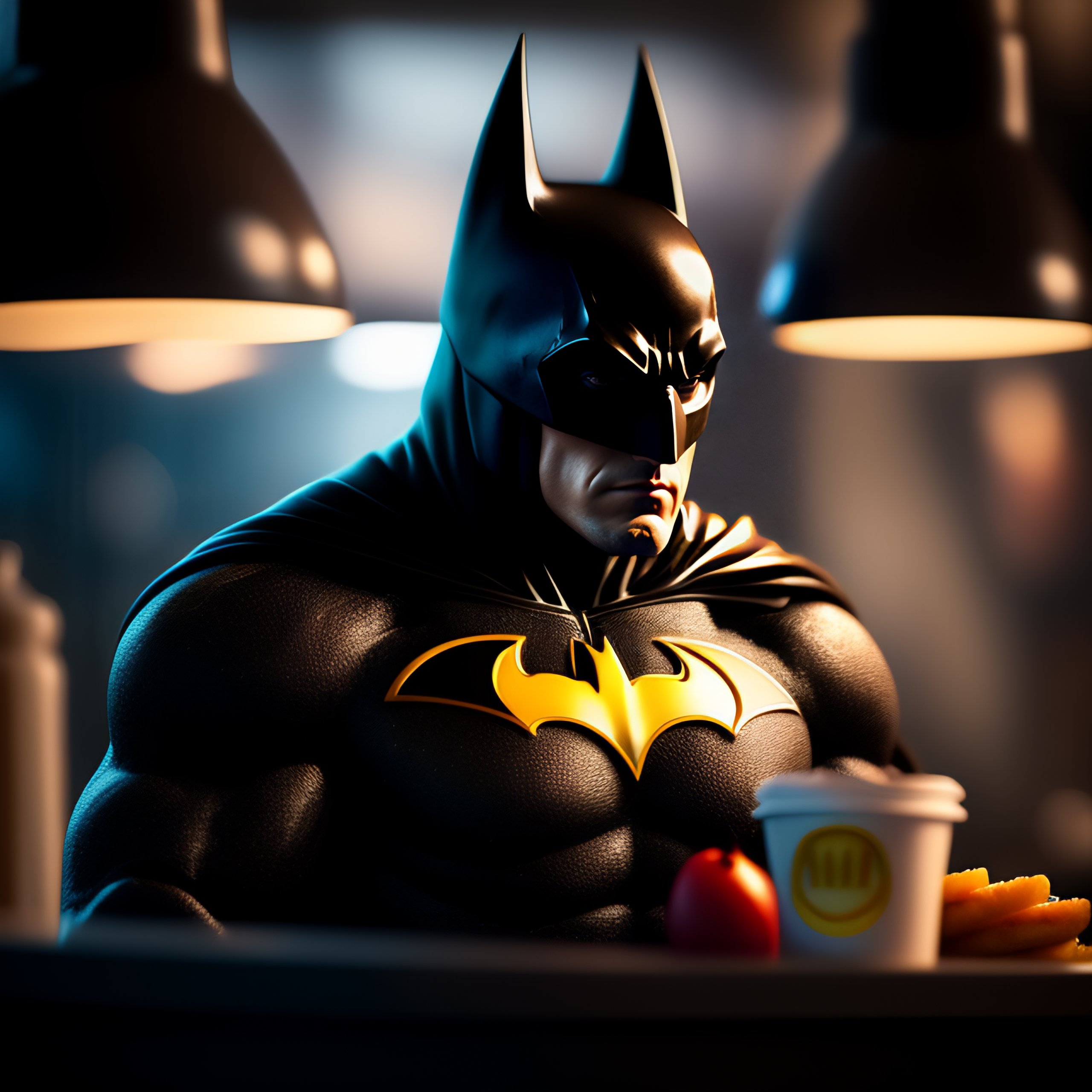 Lexica - An award - winning advertisement photo of a batman working in ...