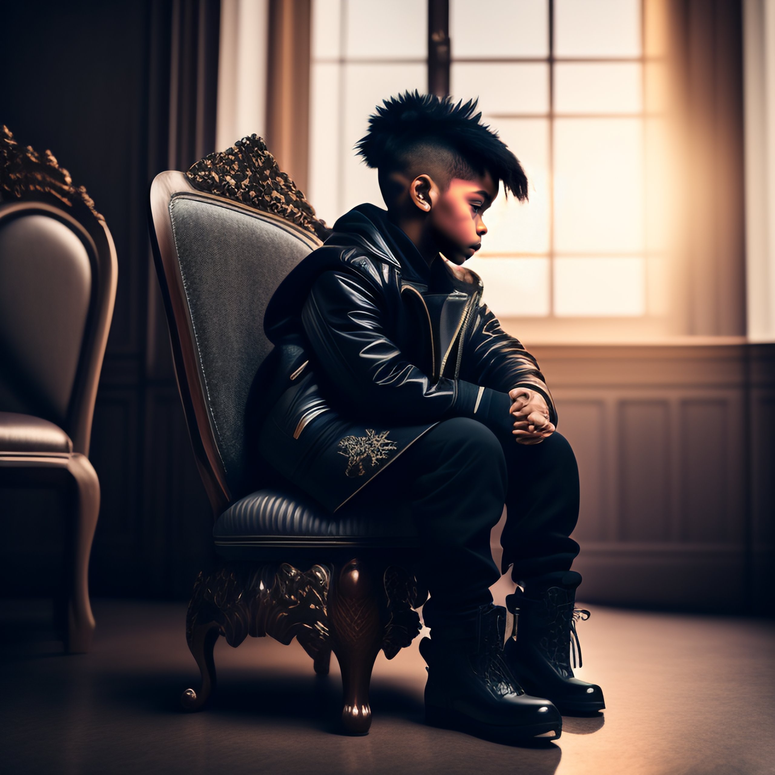 Lexica - A edgy goth kid sitting on a chair, highly detailed photography