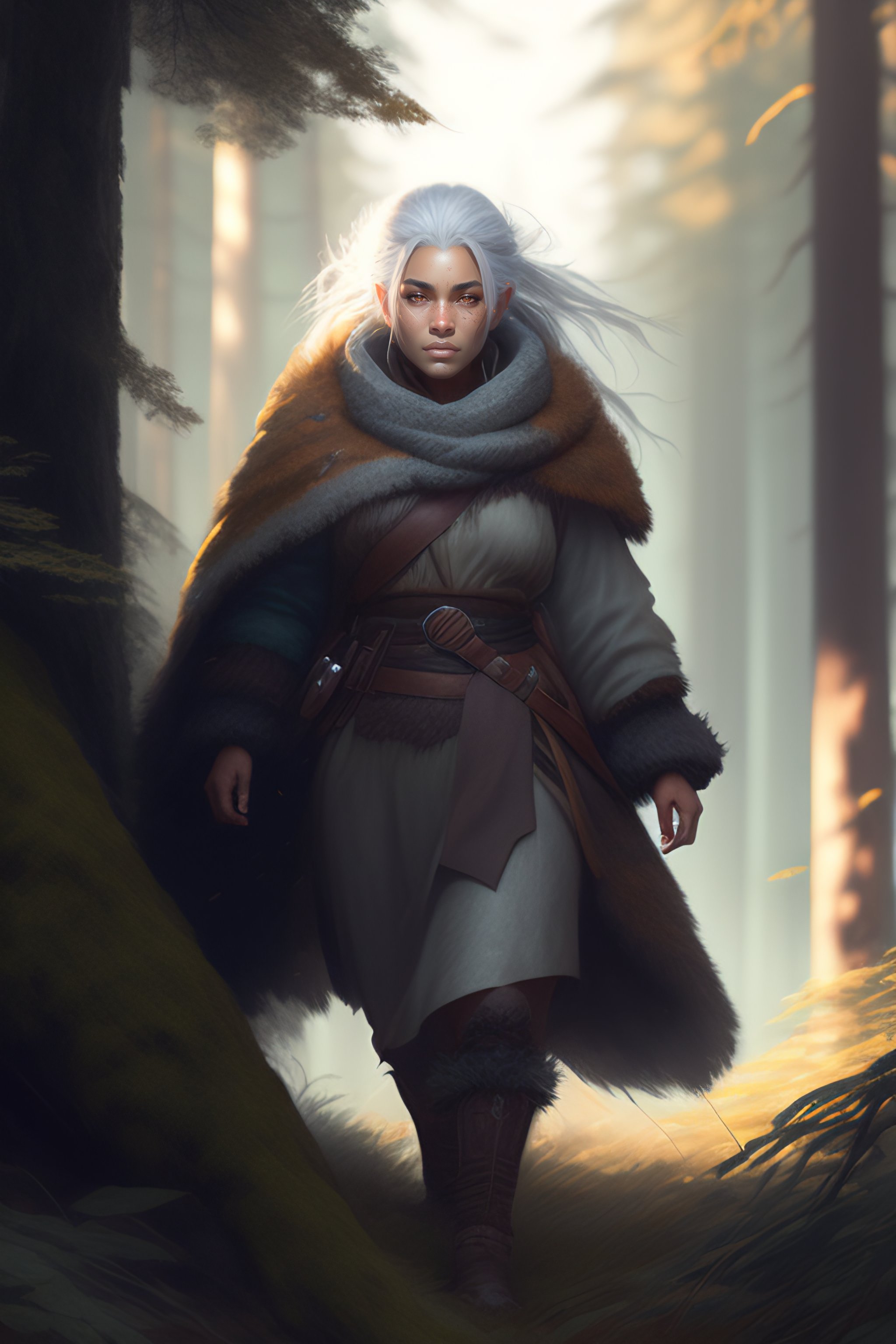 Lexica A Short Female Dwarf Druid Gray Hair Face Scars Brown
