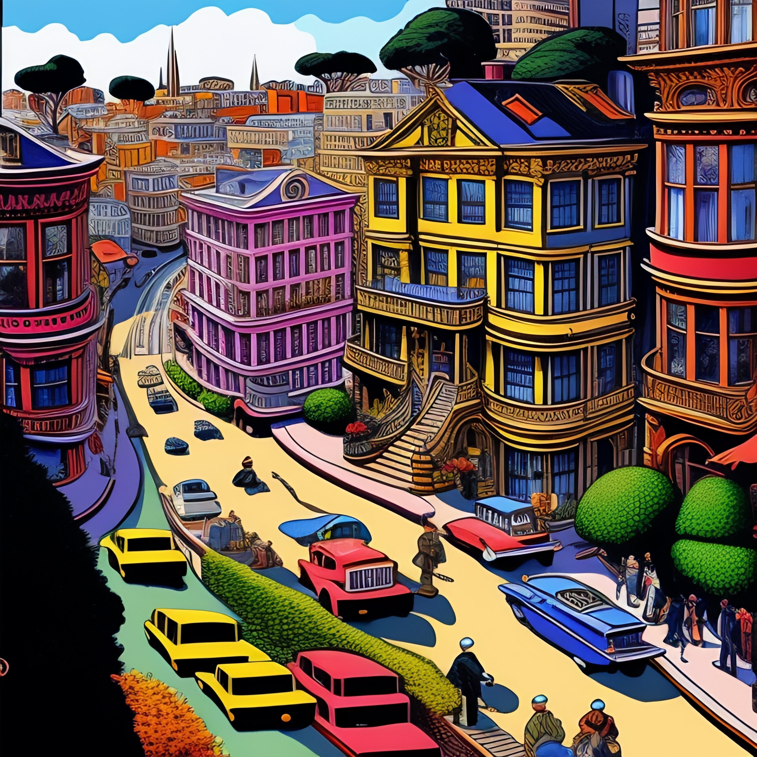 Lexica - Maximalist chaotic Lombard Street San Francisco, birds eye ...