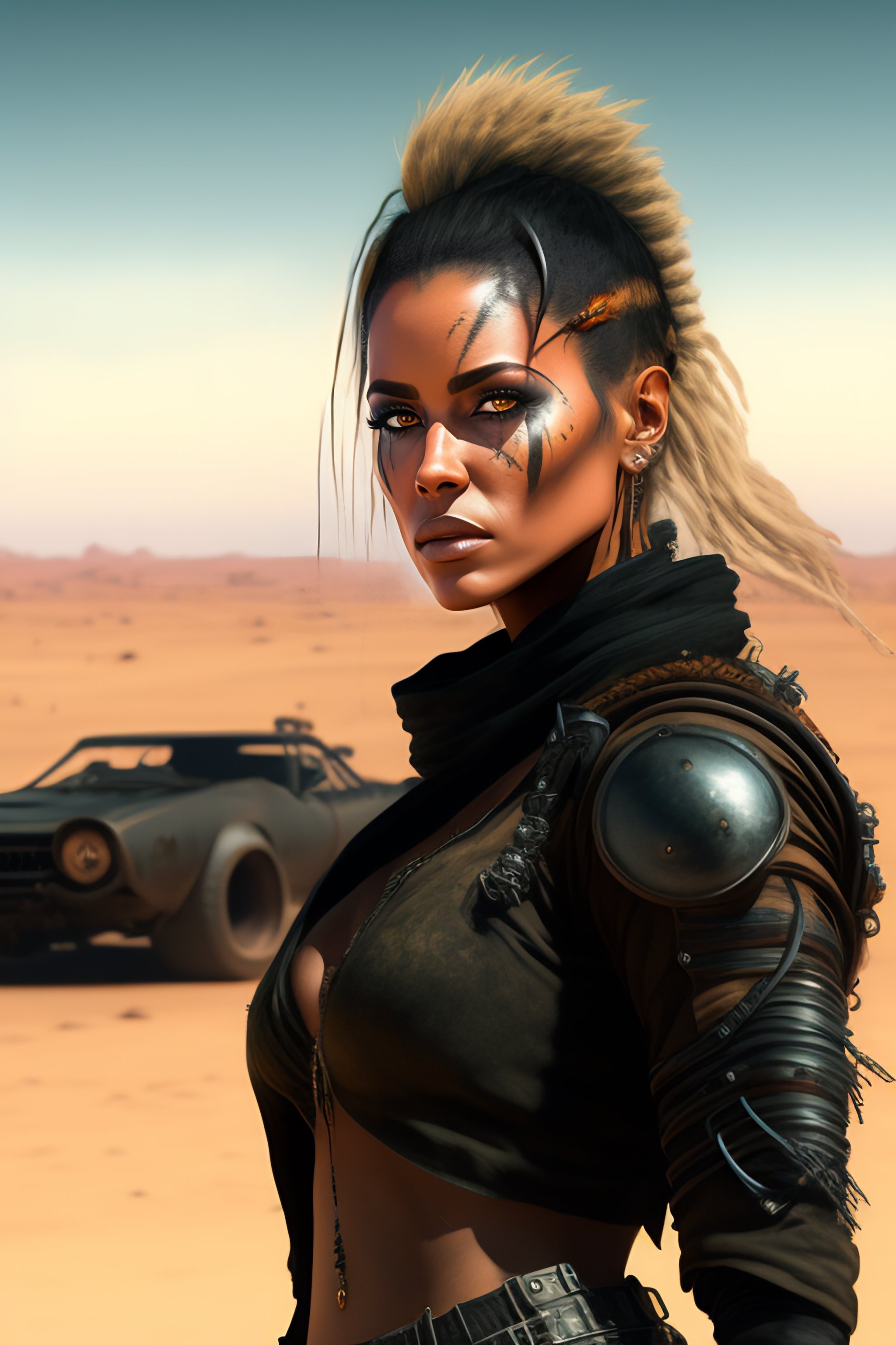 Lexica - Concept art of a post-apocalypse woman, mad max style, with ...
