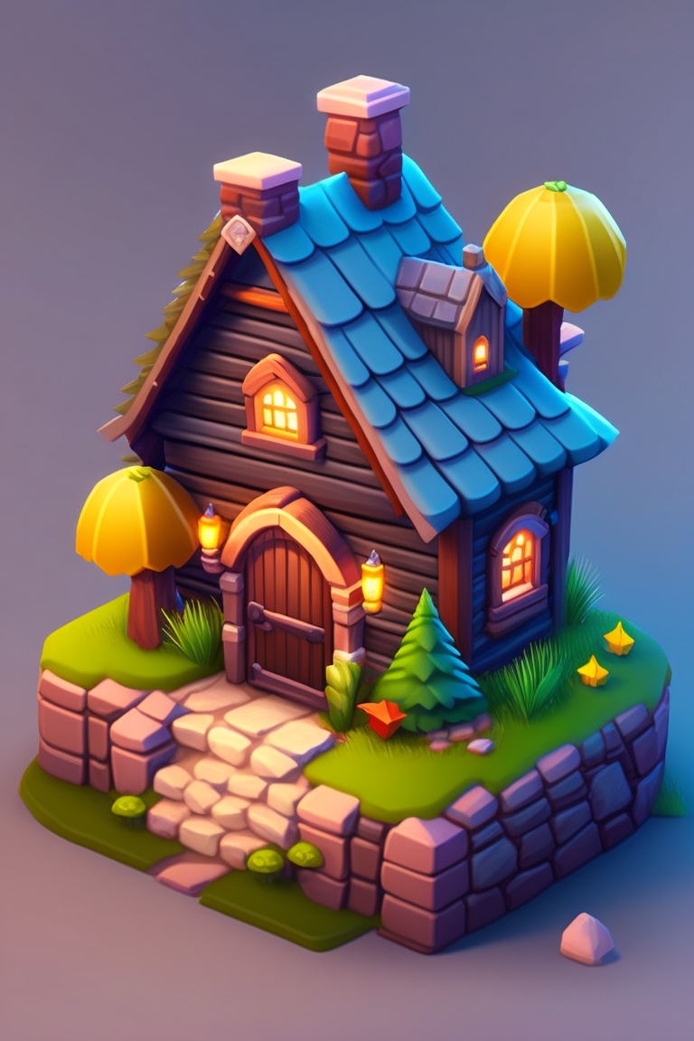 Lexica - Isometric house, cartoony, DnD, fantasy, mobile game