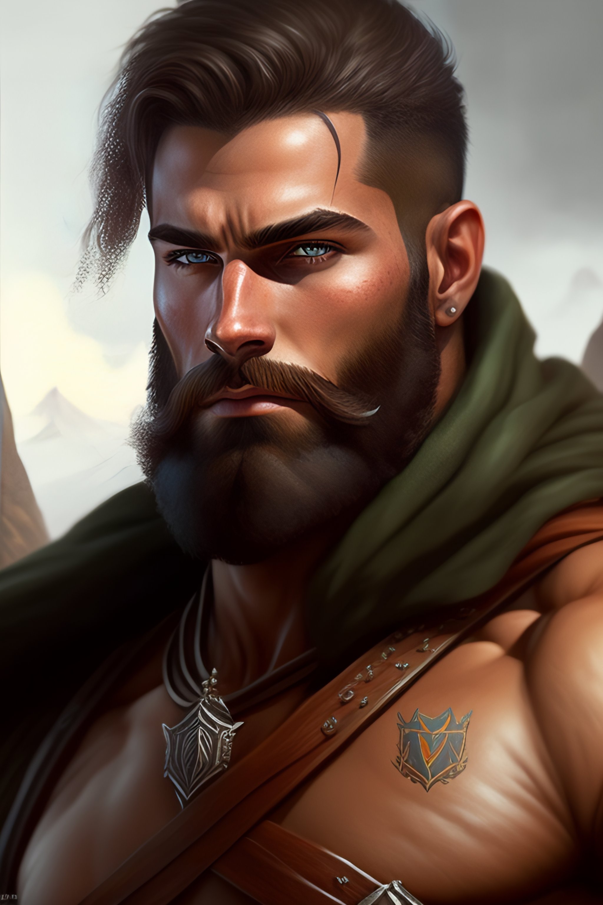 Lexica - Portrait of a rugged ranger, muscular, upper body, hairy torso ...