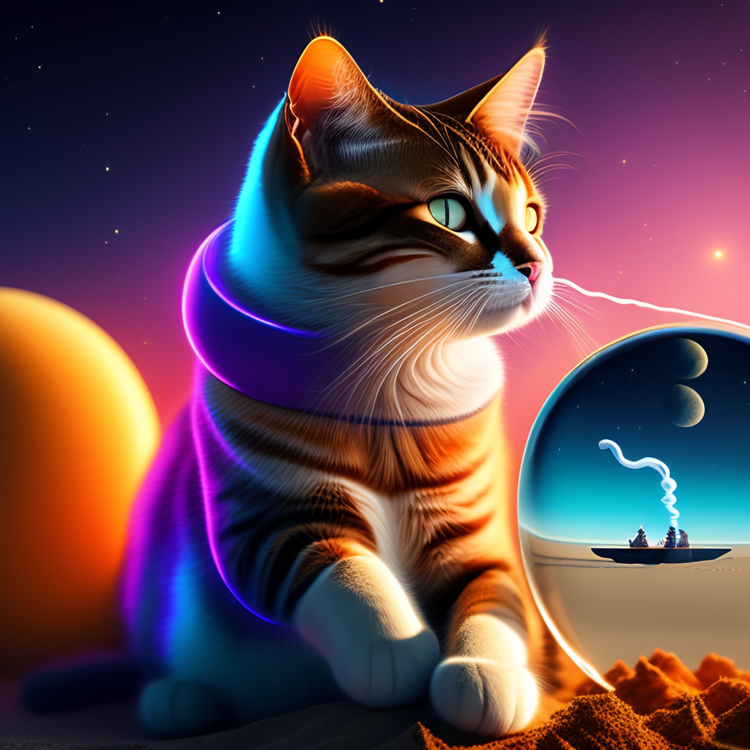 Lexica - Cat smoking tobacco on the beach in space, pixel art, 2d