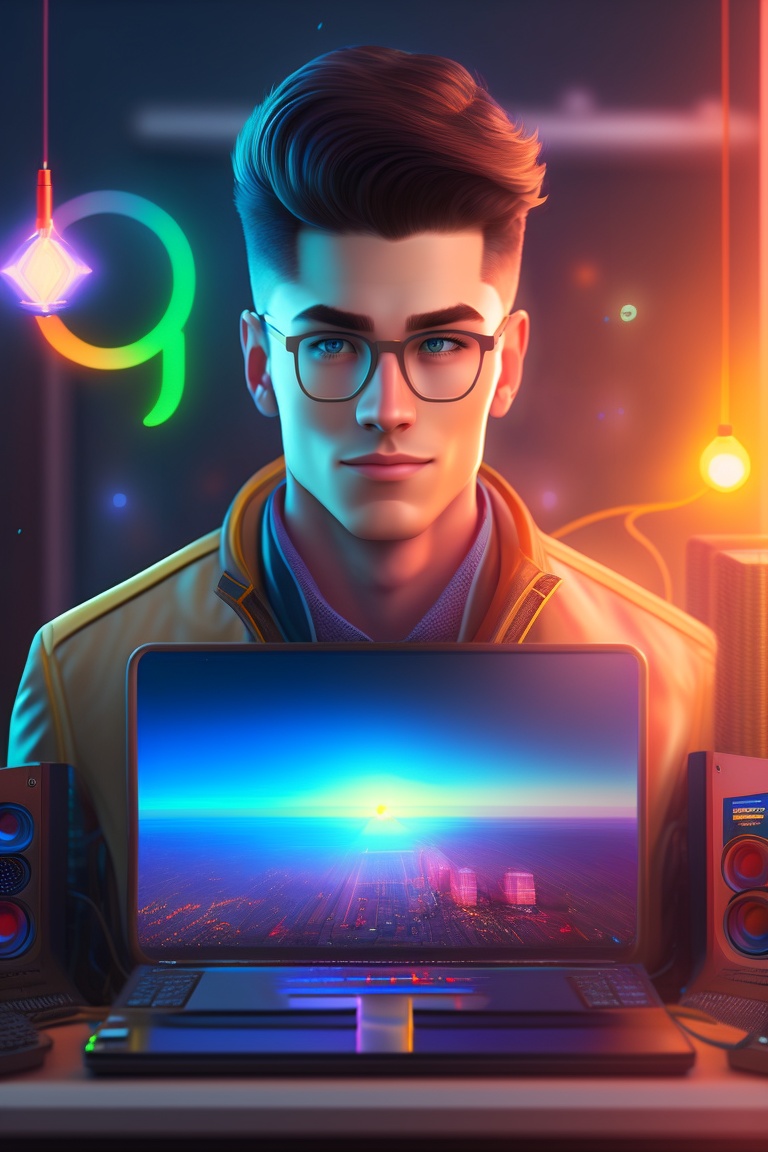 Lexica - A young tech advisor setting on his Studio in Front view ...