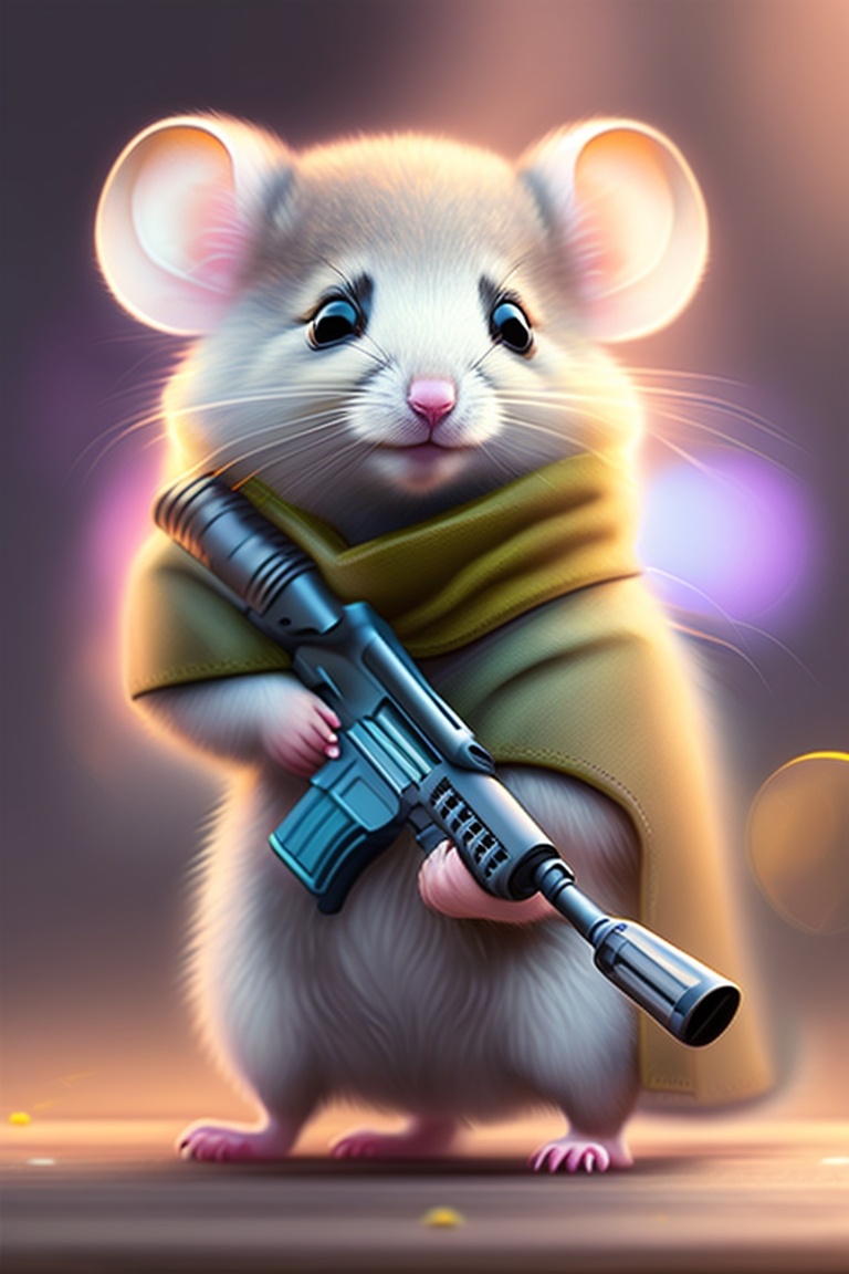 Lexica - A cute fluffy tiny mouse holding an AR-15 assault rifle,girls,cute