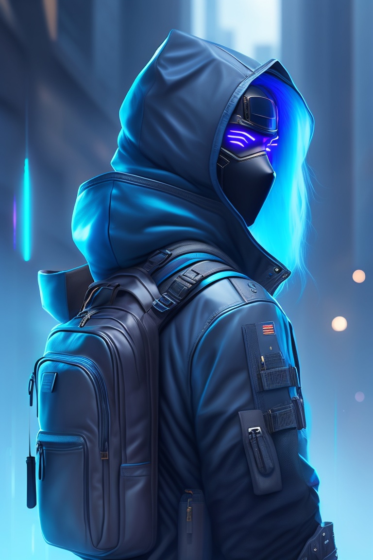 Lexica - Hacker character, gothic, cyberpunk, futuristic, blue
